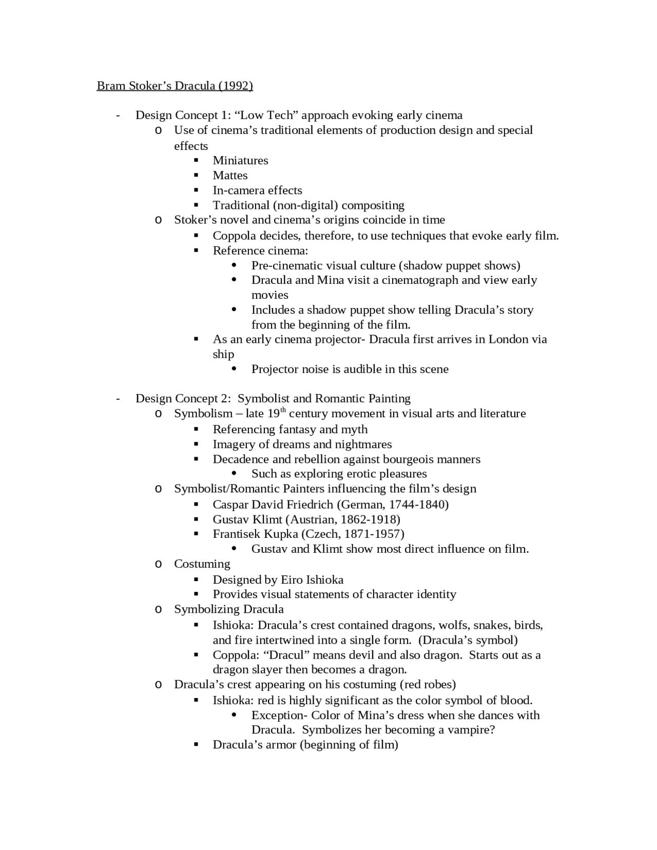 Notes on Bram Stoker's Dracula - Introduction to Film | COMM 2054 ...