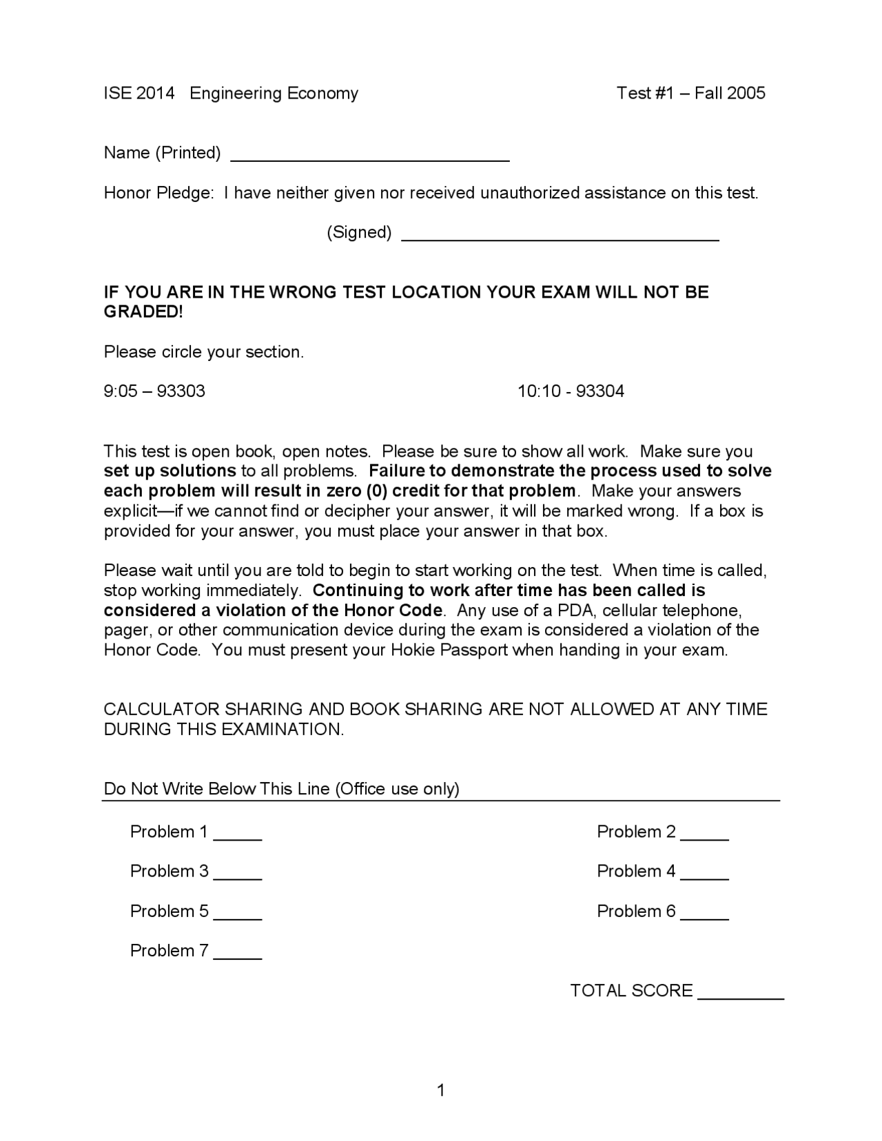 Exam 1 For Engineering Economy Fall 2005 Ise 2014 Docsity