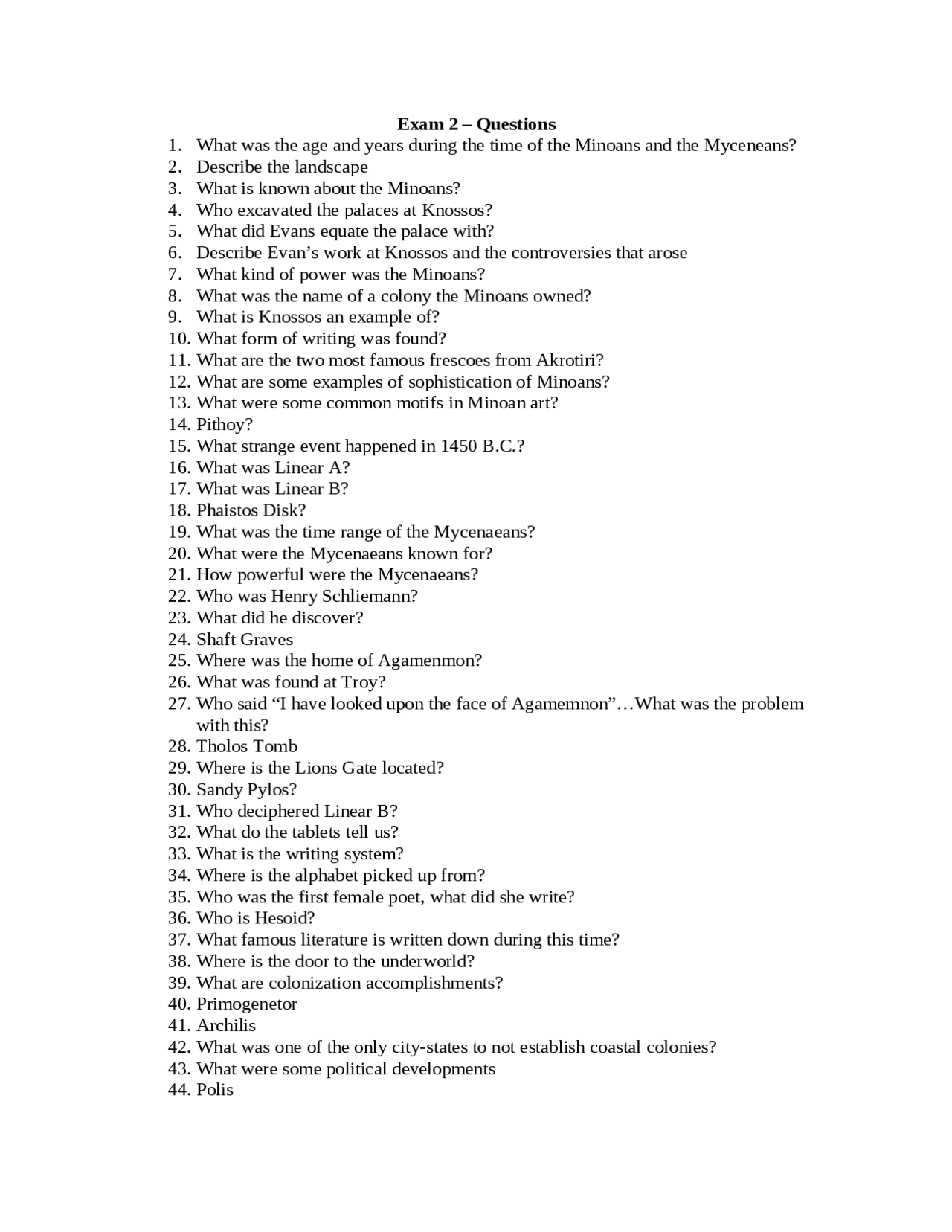 Practice Questions For Exam 2 Ancient History Hist 1024 Docsity
