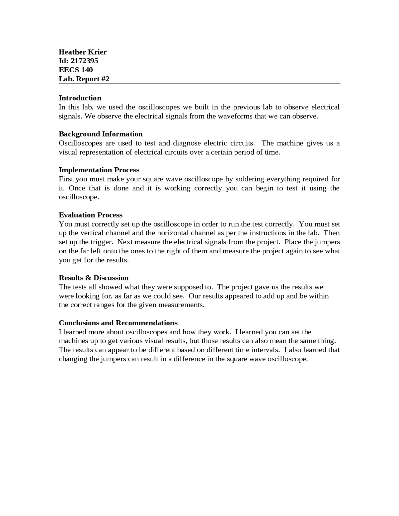 Oscilloscopes - Lab Report 2 | Digital Logic Design | EECS 140 - Docsity