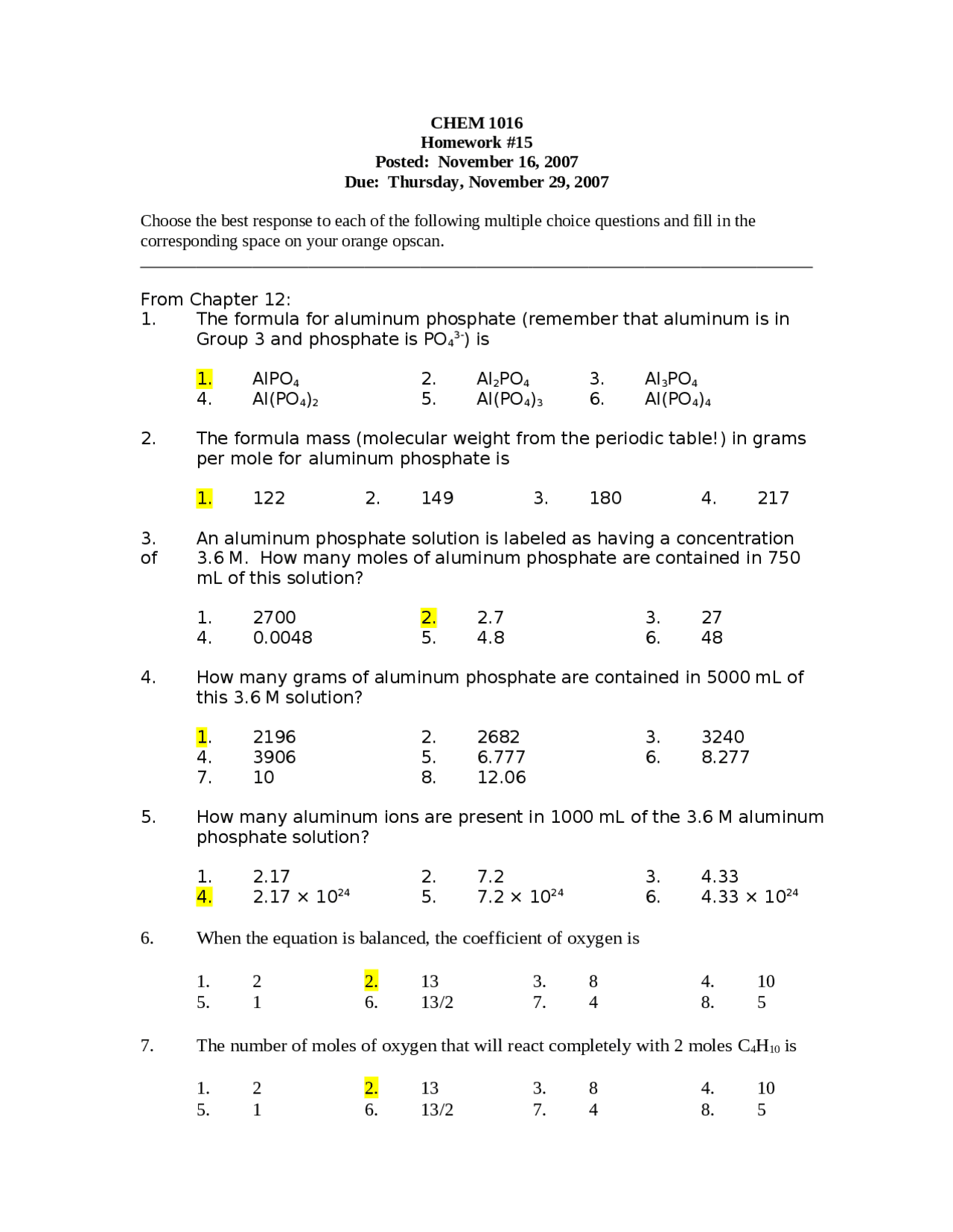 Homework 15 With Solved Mcqs Introduction To Chemistry Chem 1015