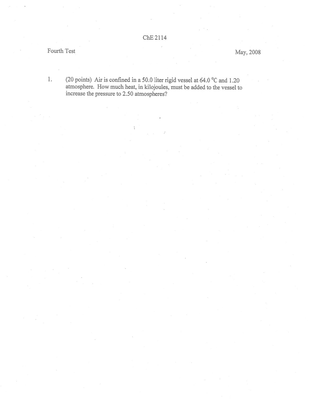 Questions On Mass And Energy Balances Test Iv Che 2114 Docsity