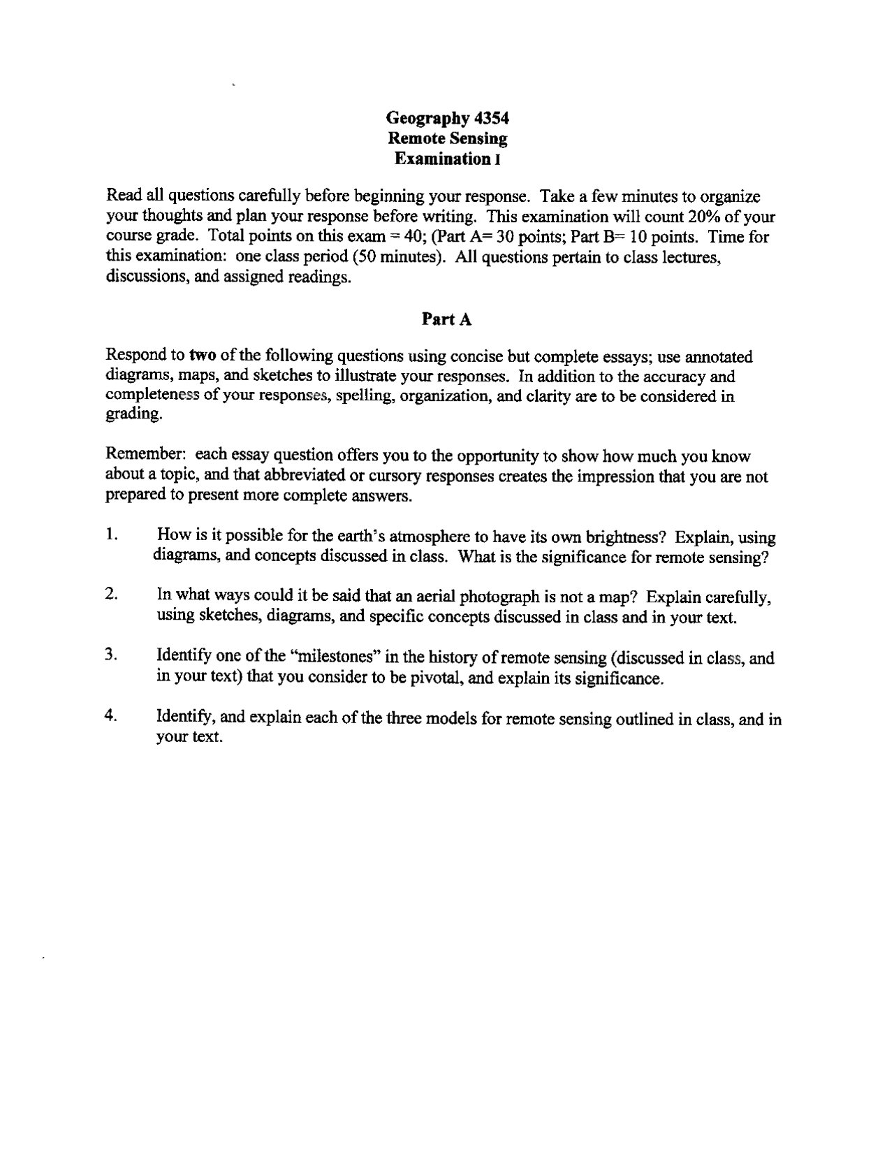 Introduction To Remote Sensing Exam 1 Questions Geog 4354 Exams
