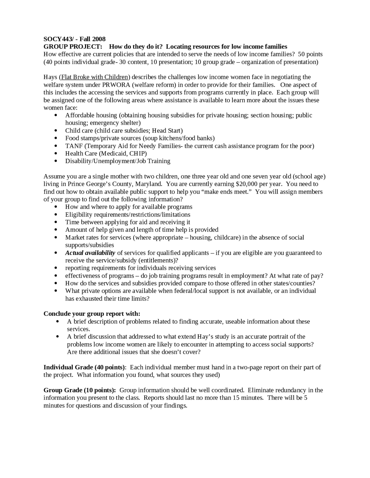 SOCY443 Fall 2008 Group Project: Accessing Resources for Low-Income ...