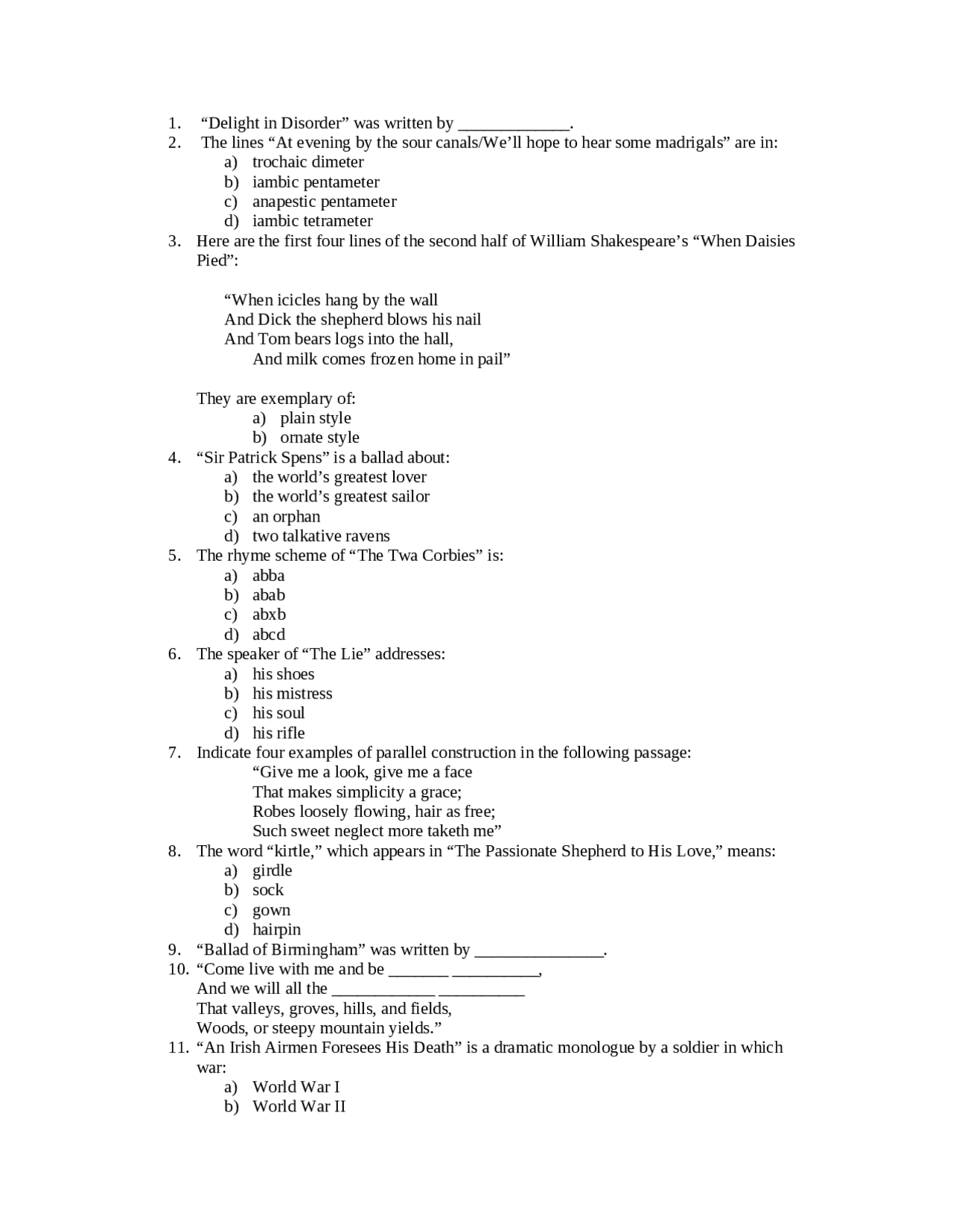 20 Multiple Choice Questions on What is Poetry - Exam 1 | ENGL 243 ...