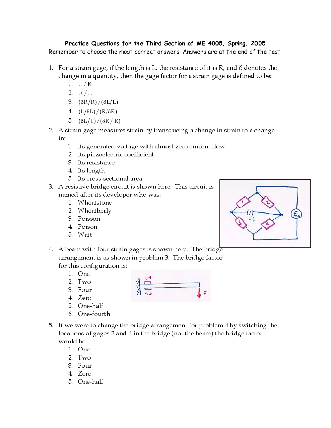 Practice Questions for Mechanical Engineering Lab | ME 4005 - Docsity