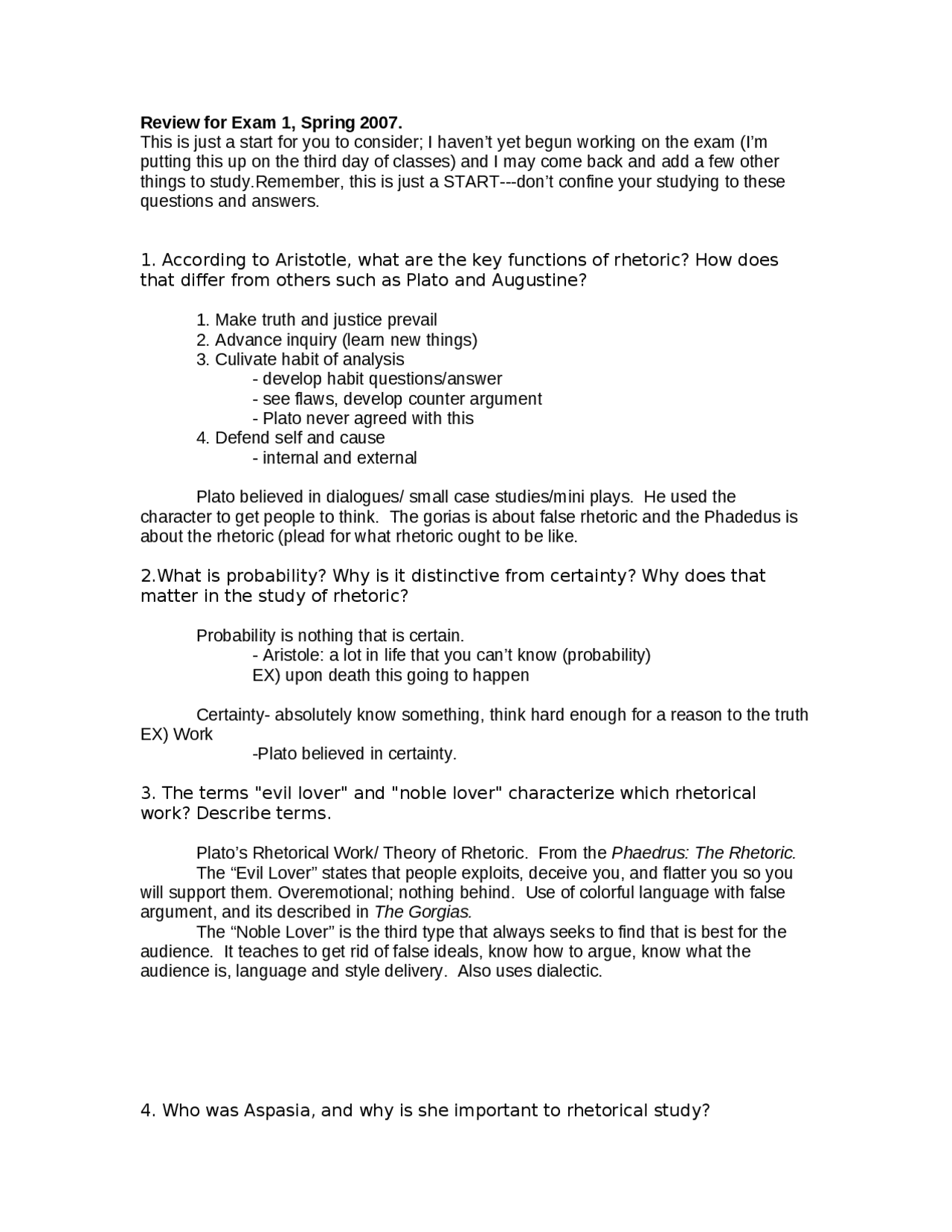 Review Sheet For Exam 1 For The Rhetorical Tradition Comm 2064 Docsity