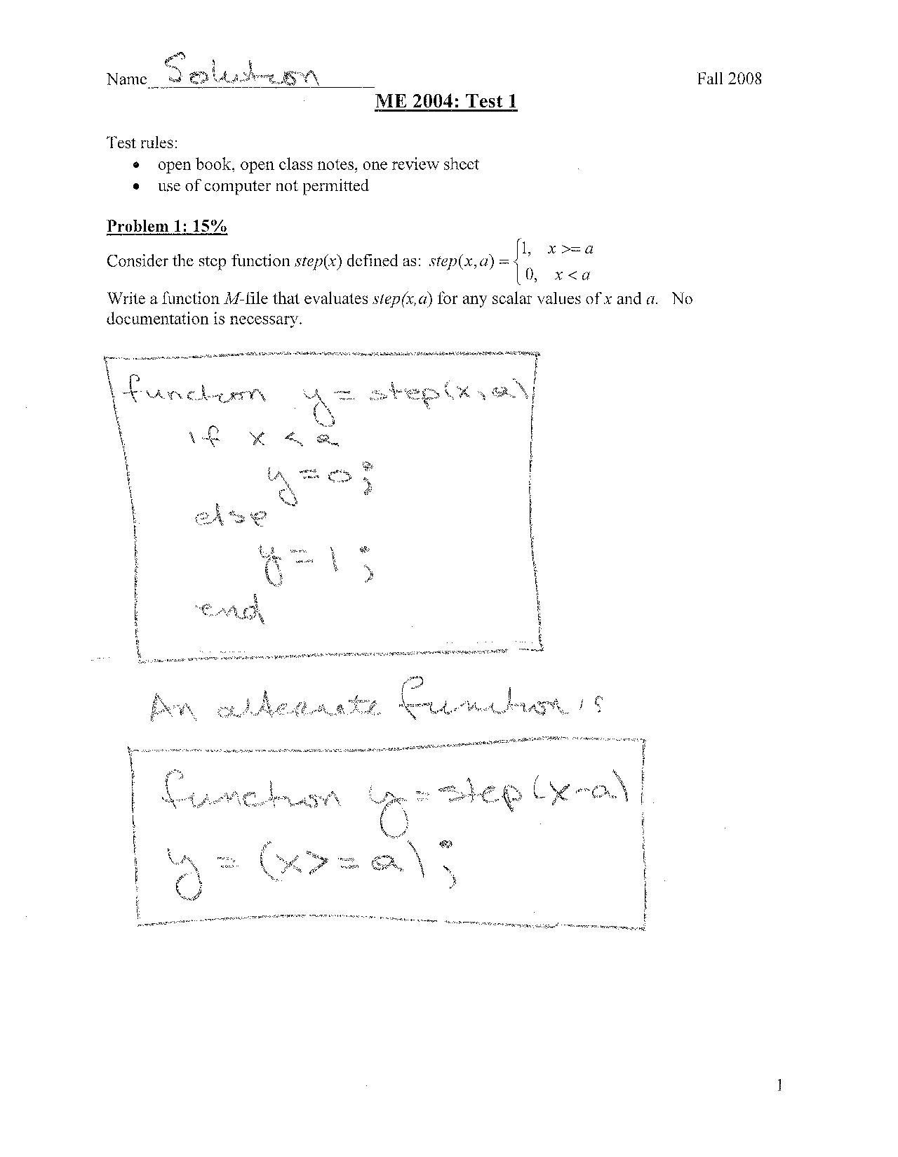 Resolution For Test 1 Engineering Analysis Numerical Methods Me