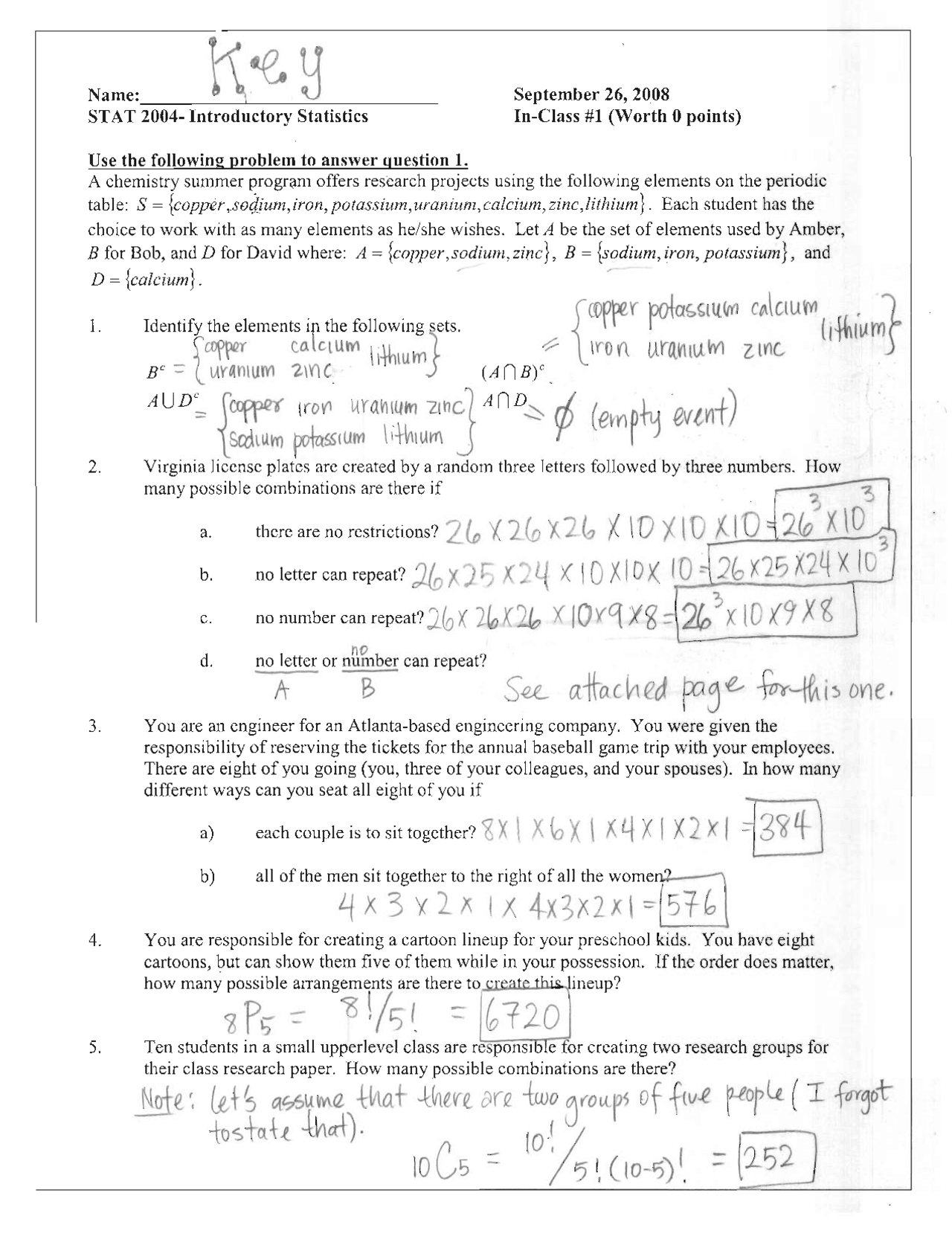 Handwritten Solved Quiz Introductory Statistics Stat 2004 Docsity