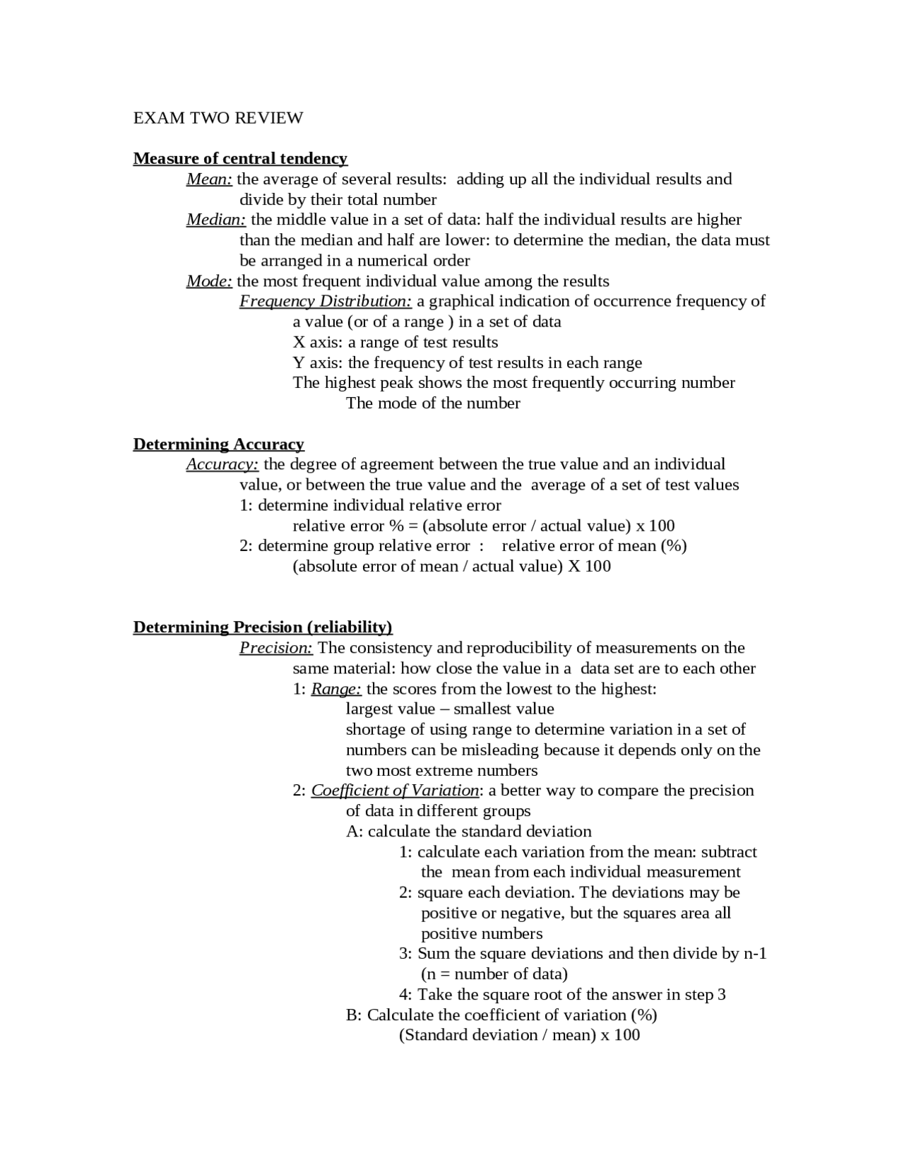 Measure Of Central Tendency Determining Accuracy Review Sheet For Exam Ahrm 3204 Docsity 