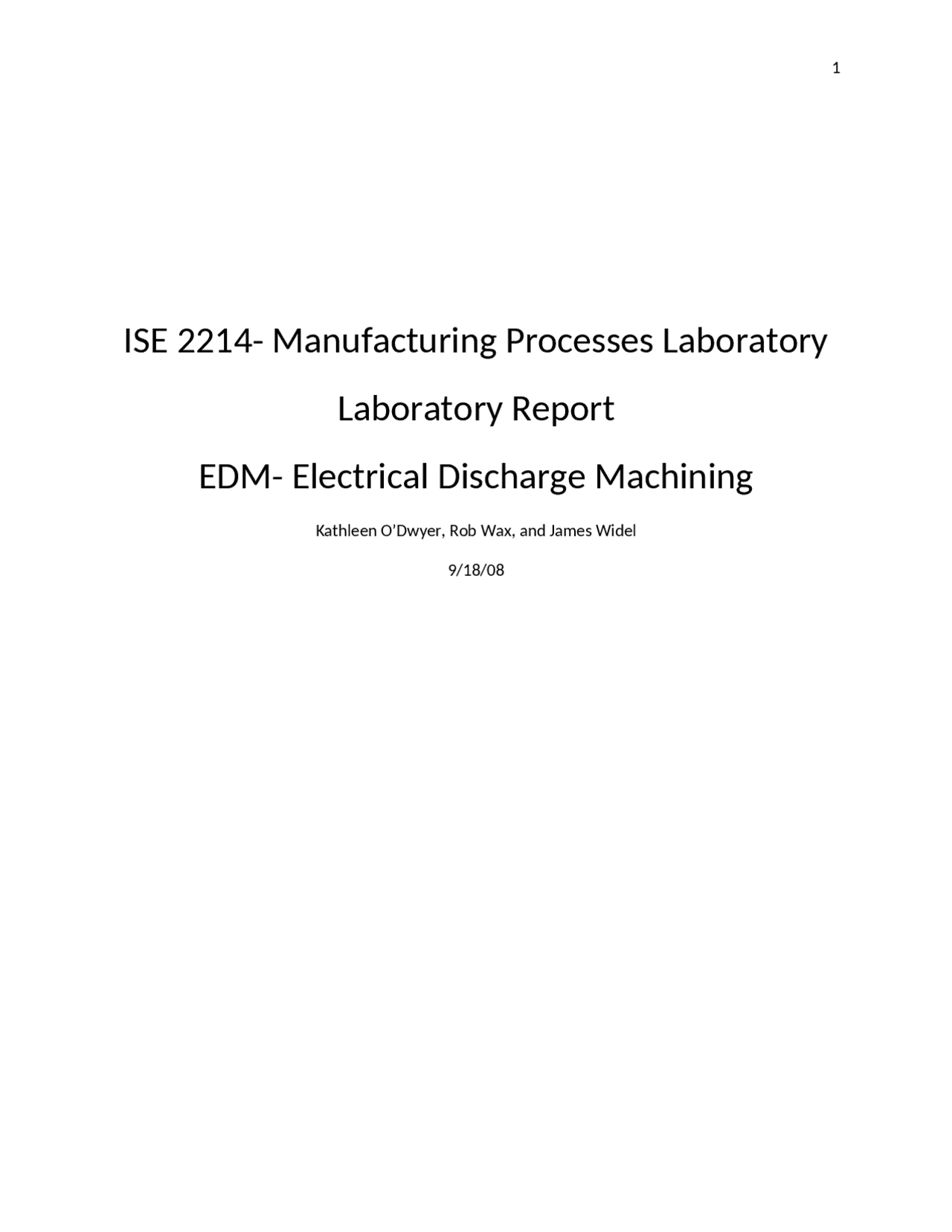 Electrical Discharge Machining - Lab Report | ISE 2214 - Docsity