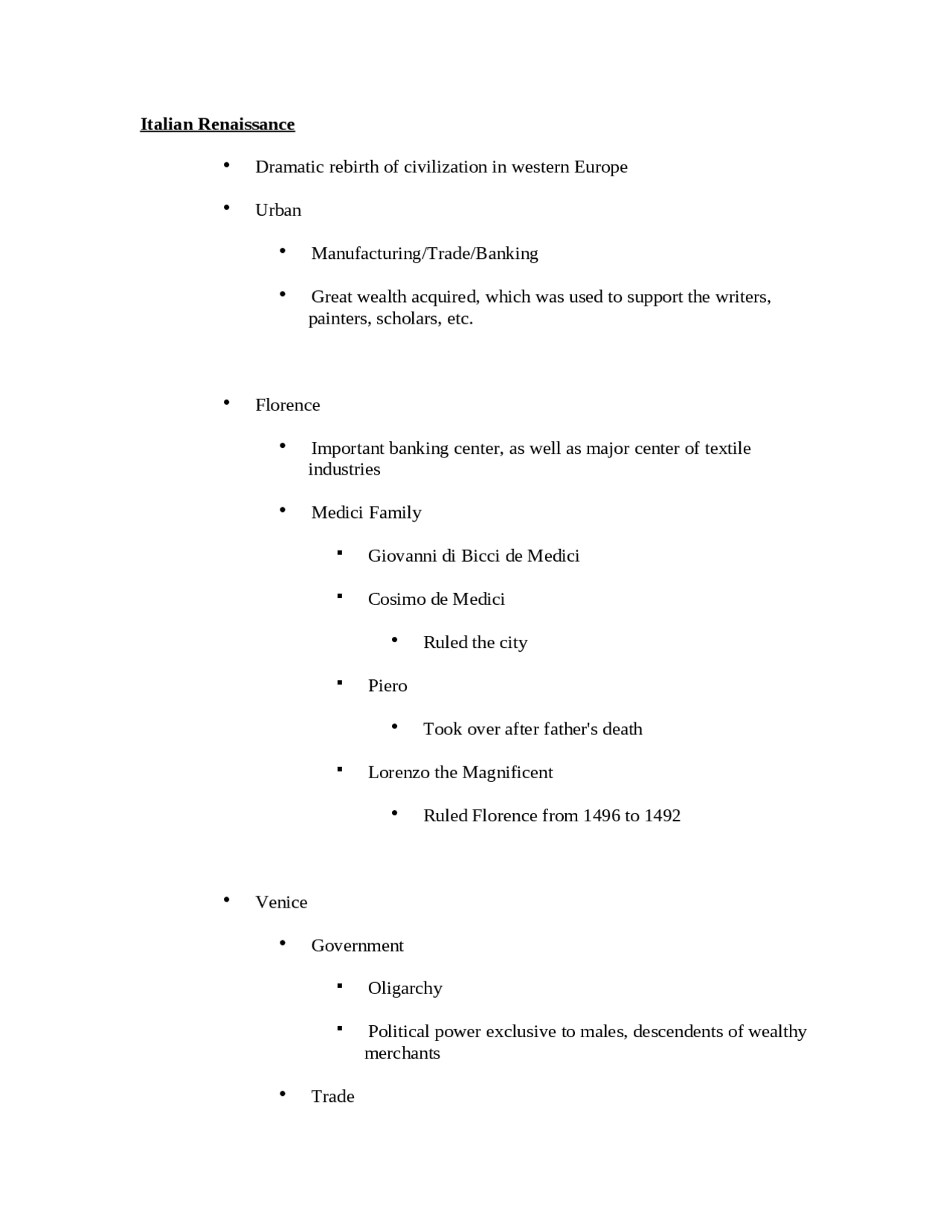 Italian Renaissance - Lecture Notes | EUS 6005 - Docsity