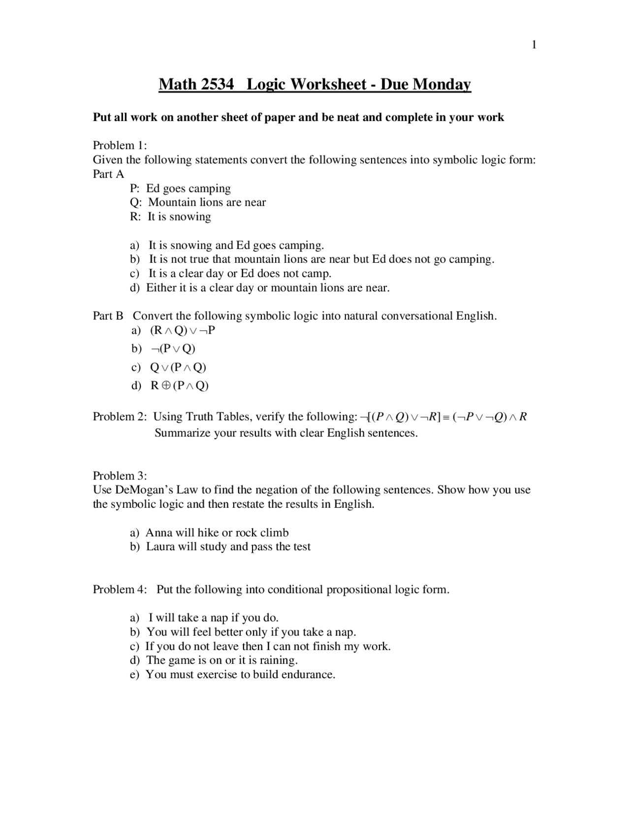 Assignment Introduction To Discrete Math Math 2534 Docsity