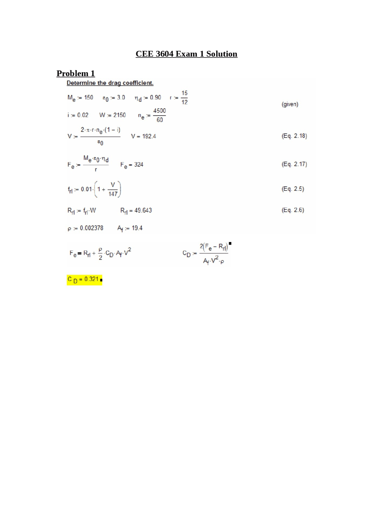 Solutions To Test 1 Fall 2008 Introduction To Transport Engineering