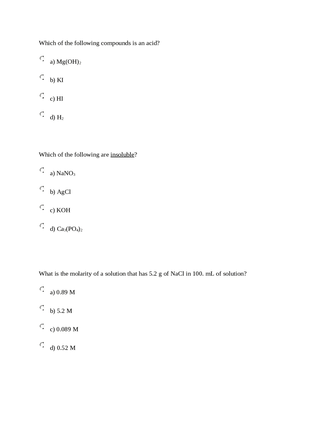 Mcqs In Quiz 5 Chemistry Fundamentals I Chem 131 Docsity