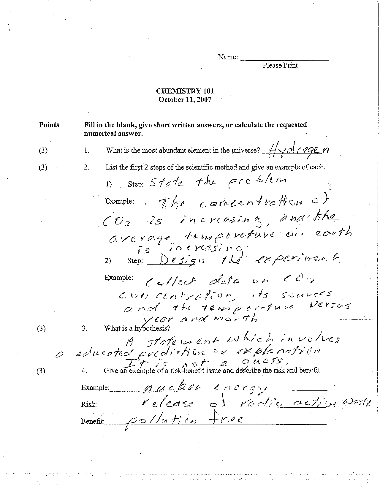 Test 1 Questions With Solutions Survey Of Chemical Principles Chem