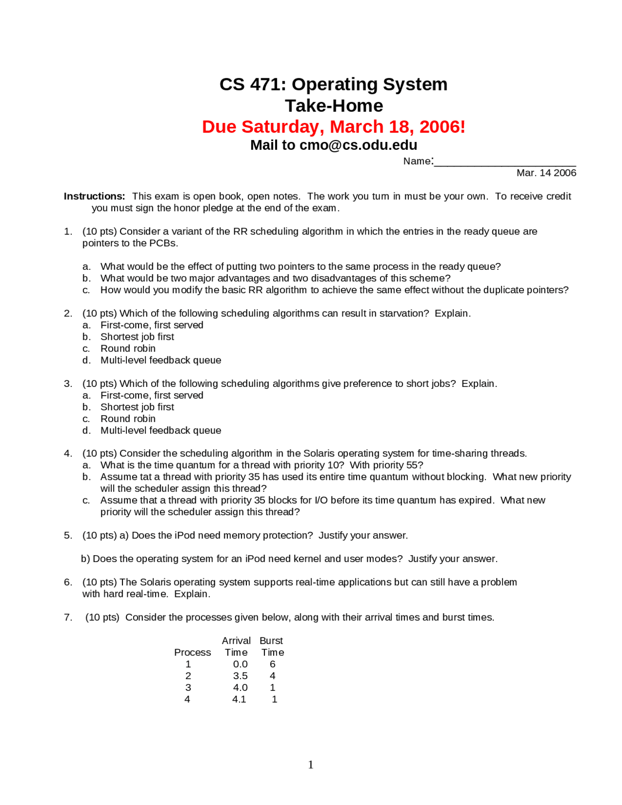 Take Home Exam for Operating System | CS 471 | Exams Operating Systems ...