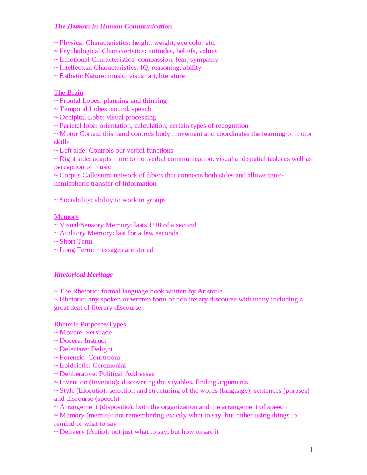 Class Note The Human In Human Communication Scom 240 Docsity