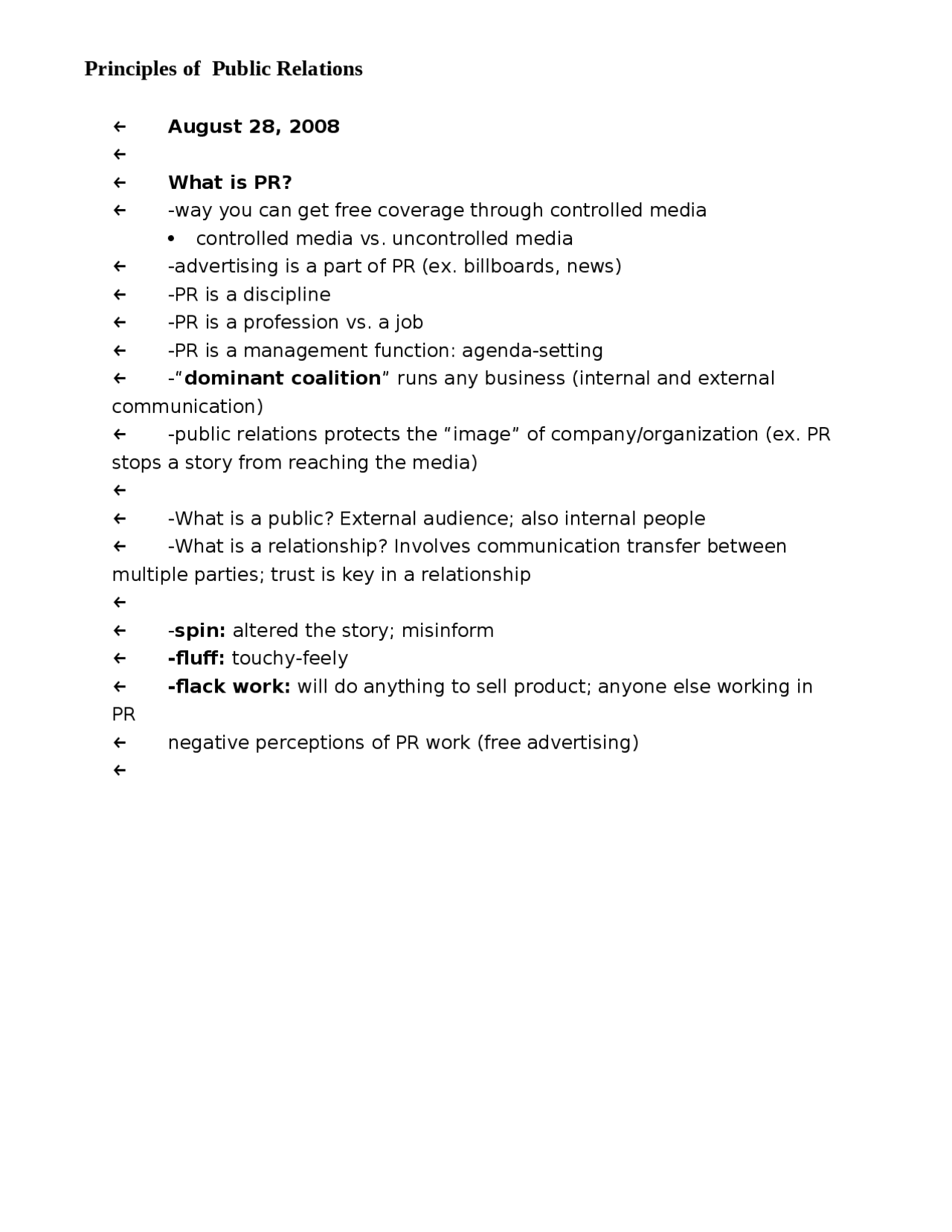 Lecture Notes On Principles Of Public Relations Comm 2044 Docsity
