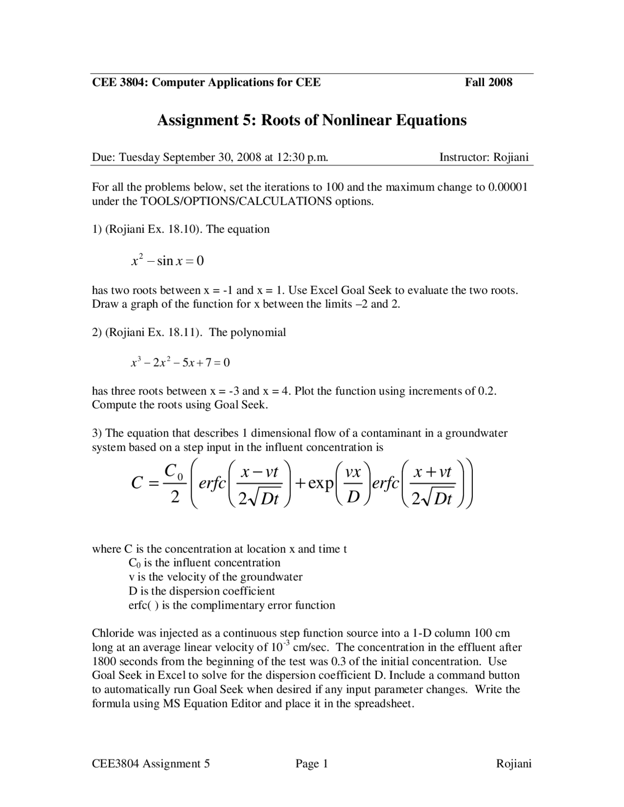 Assignment 5 Roots Of Nonlinear Equations Fall 2008 Cee 3804 Docsity