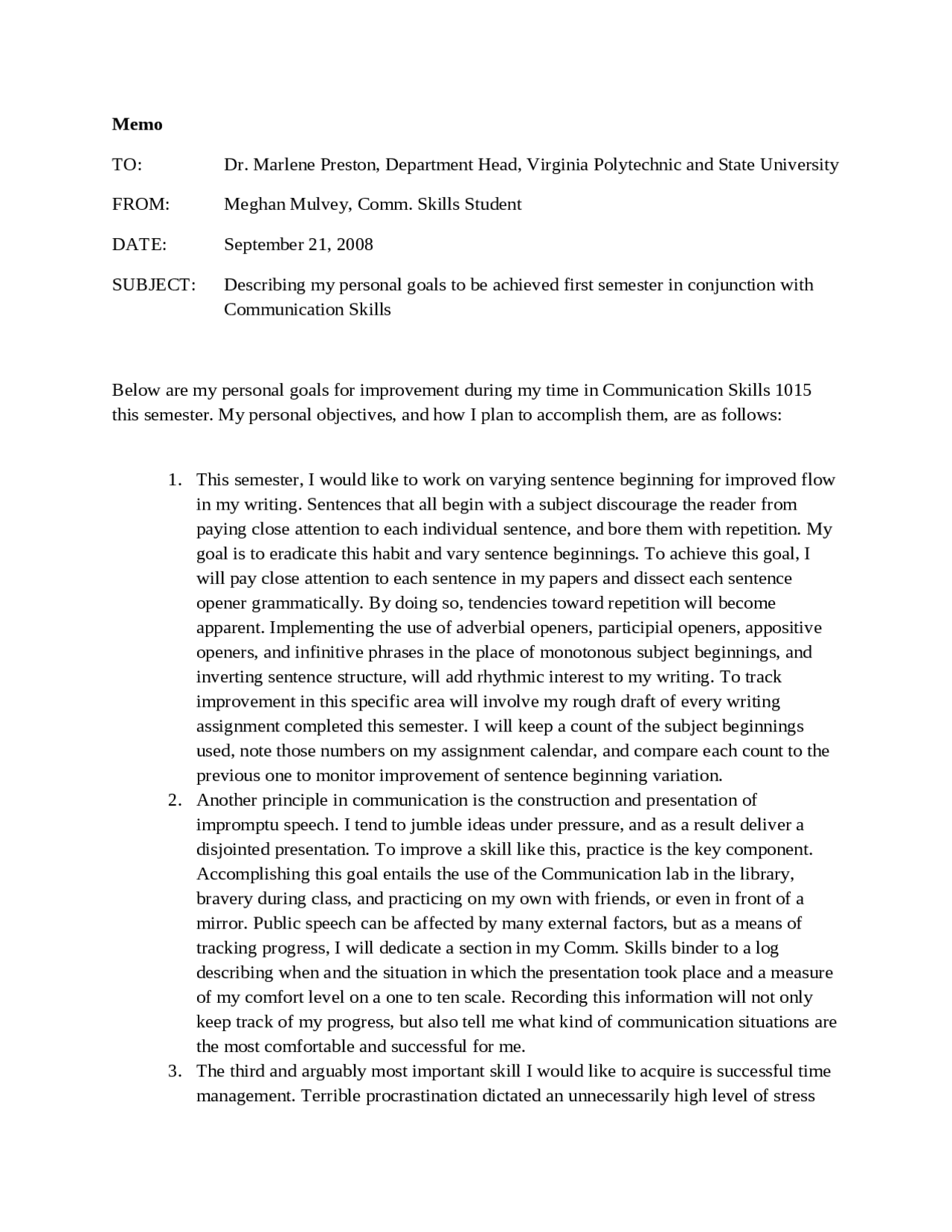 Memo - Final Draft | Communication Skills | COMM 1015 - Docsity