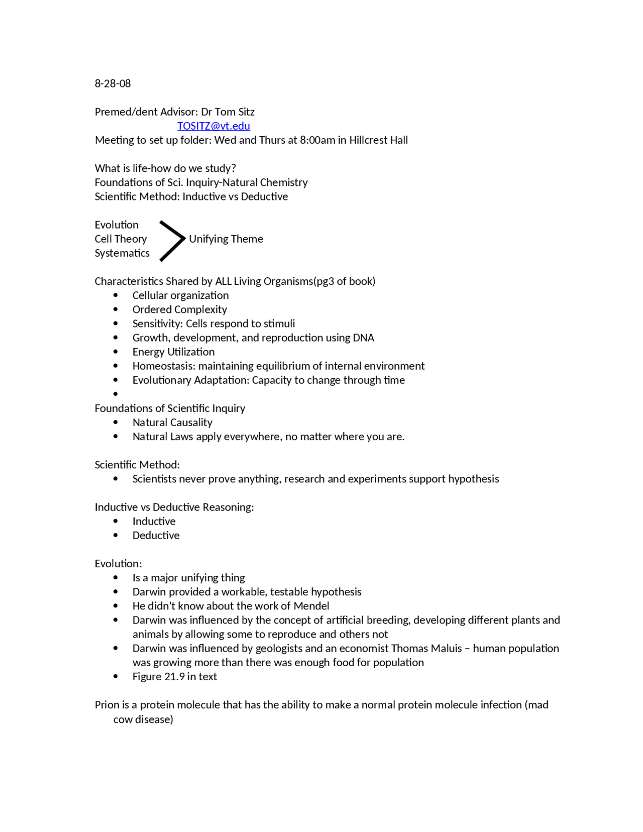 Class Notes for Principles of Biology | BIOL 1105 - Docsity