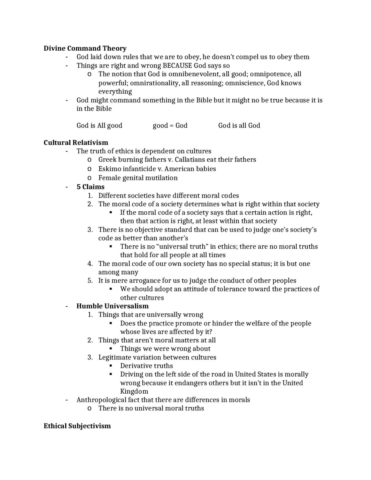 Divine Command Theory - Global Ethics - Lecture Notes | PHIL 2304 - Docsity