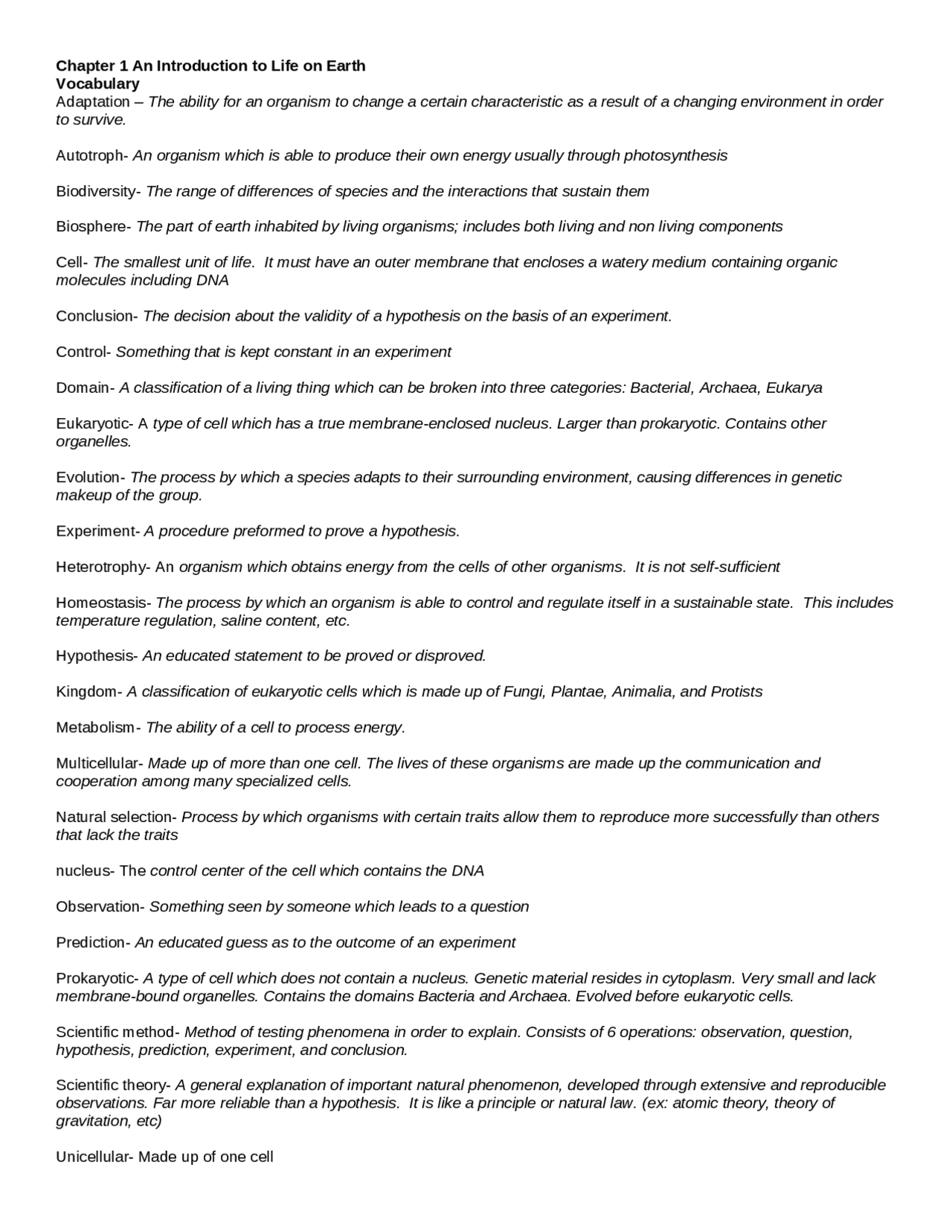 Vocabulary - An Introduction to Life on Earth - General Biology | BIOL ...