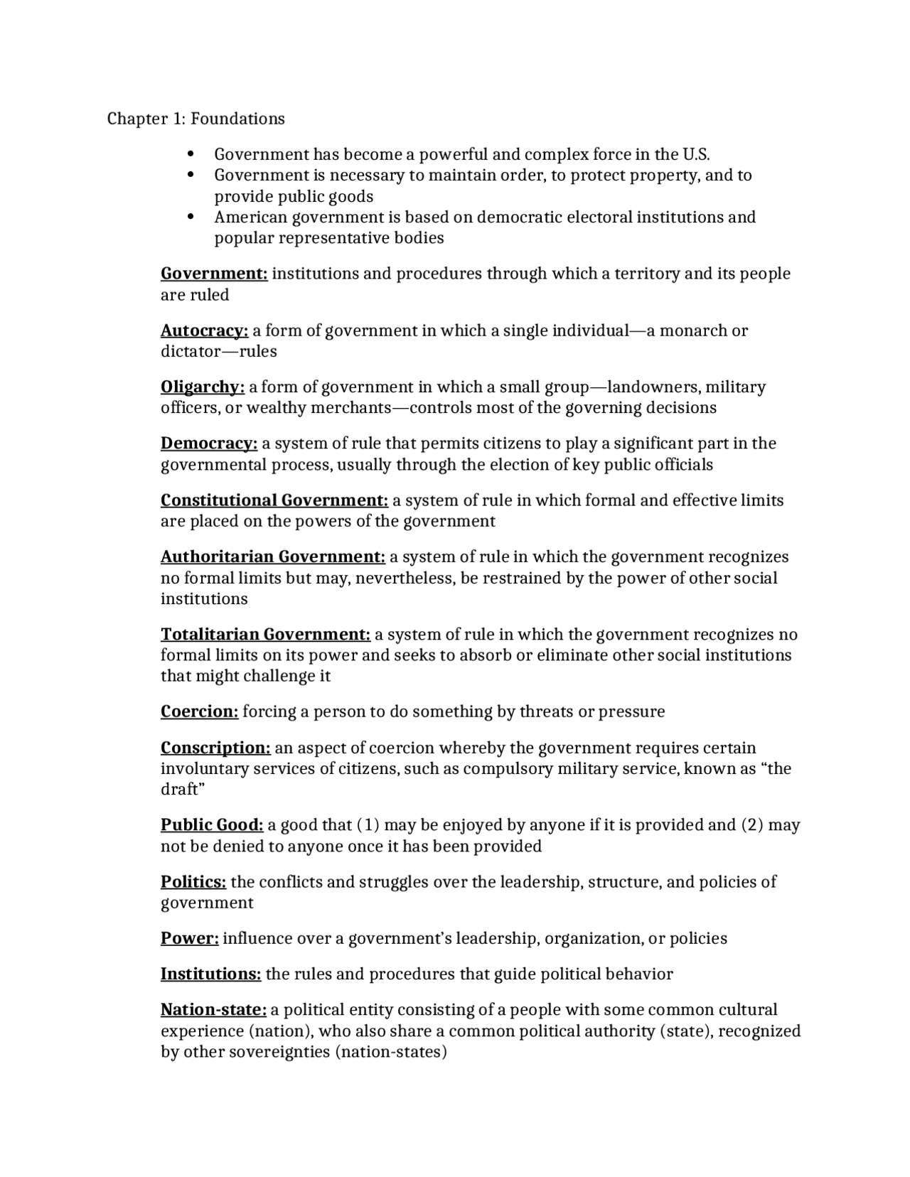 United States Government and Politics - Review Sheet 1 | PSCI 1014 ...