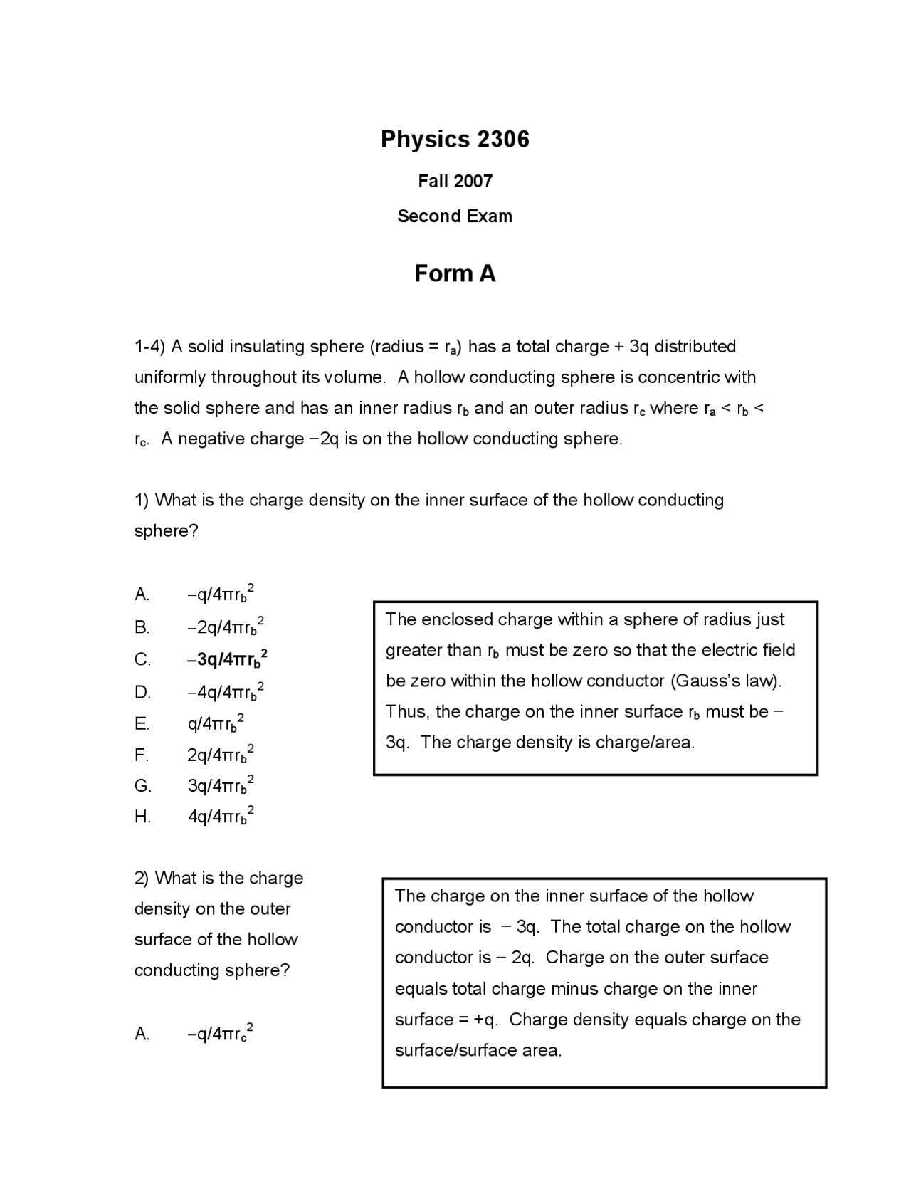 Exam 2 with Answer Key - Foundations of Physics I | PHYS 2306 | Exams Physics | Docsity