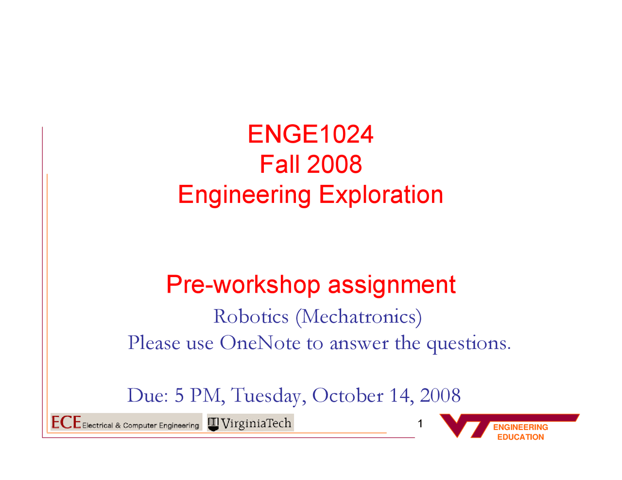 Robotics Mechatronics Engineering Exploration Assignment Enge