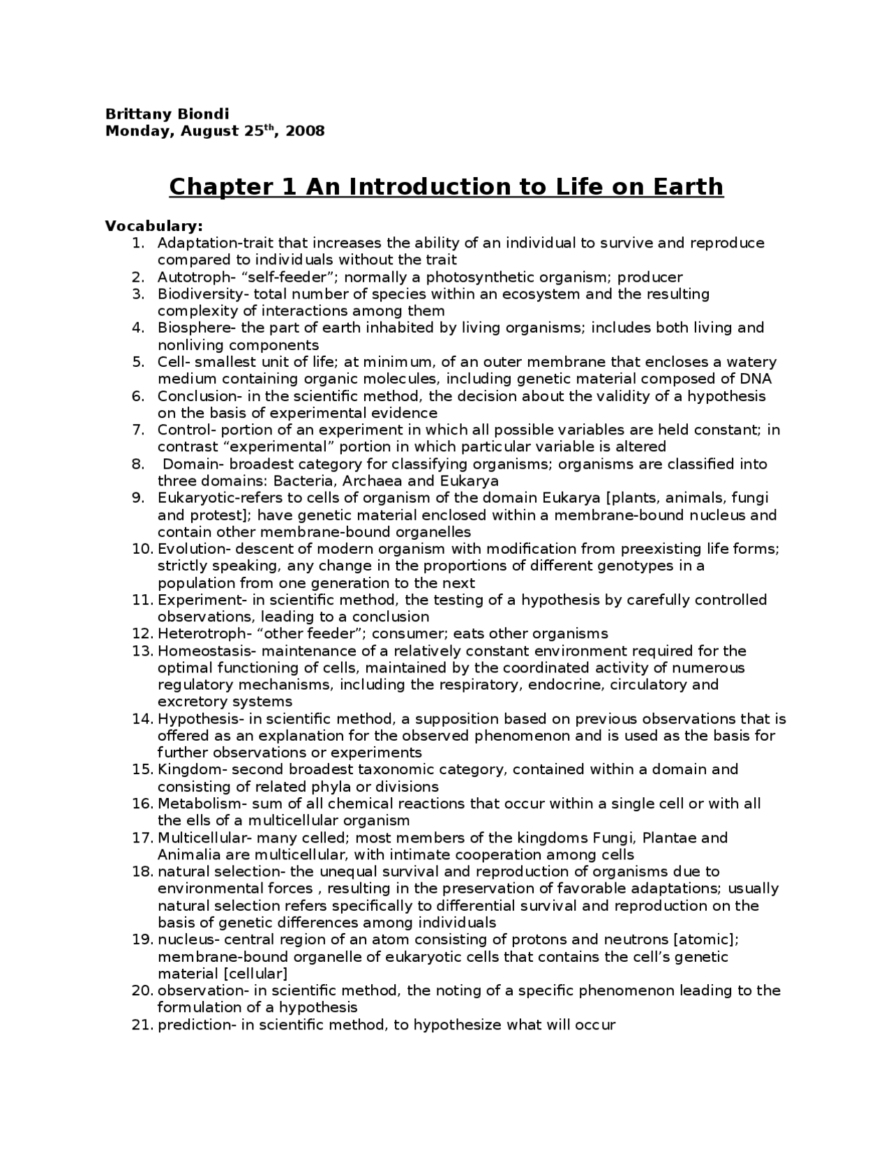 Scientific Method and Biology: Key Concepts and Vocabulary - Prof. Mary ...