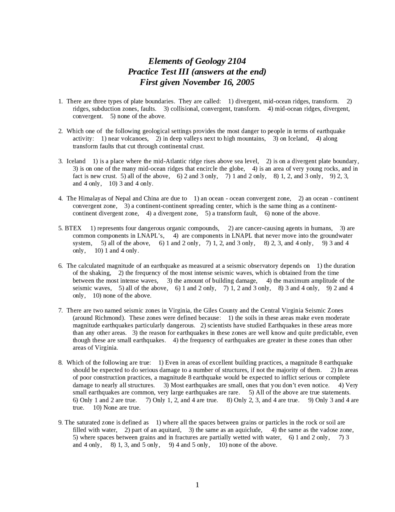 Practice Test Iii Elements Of Geology Geos 2104 Docsity