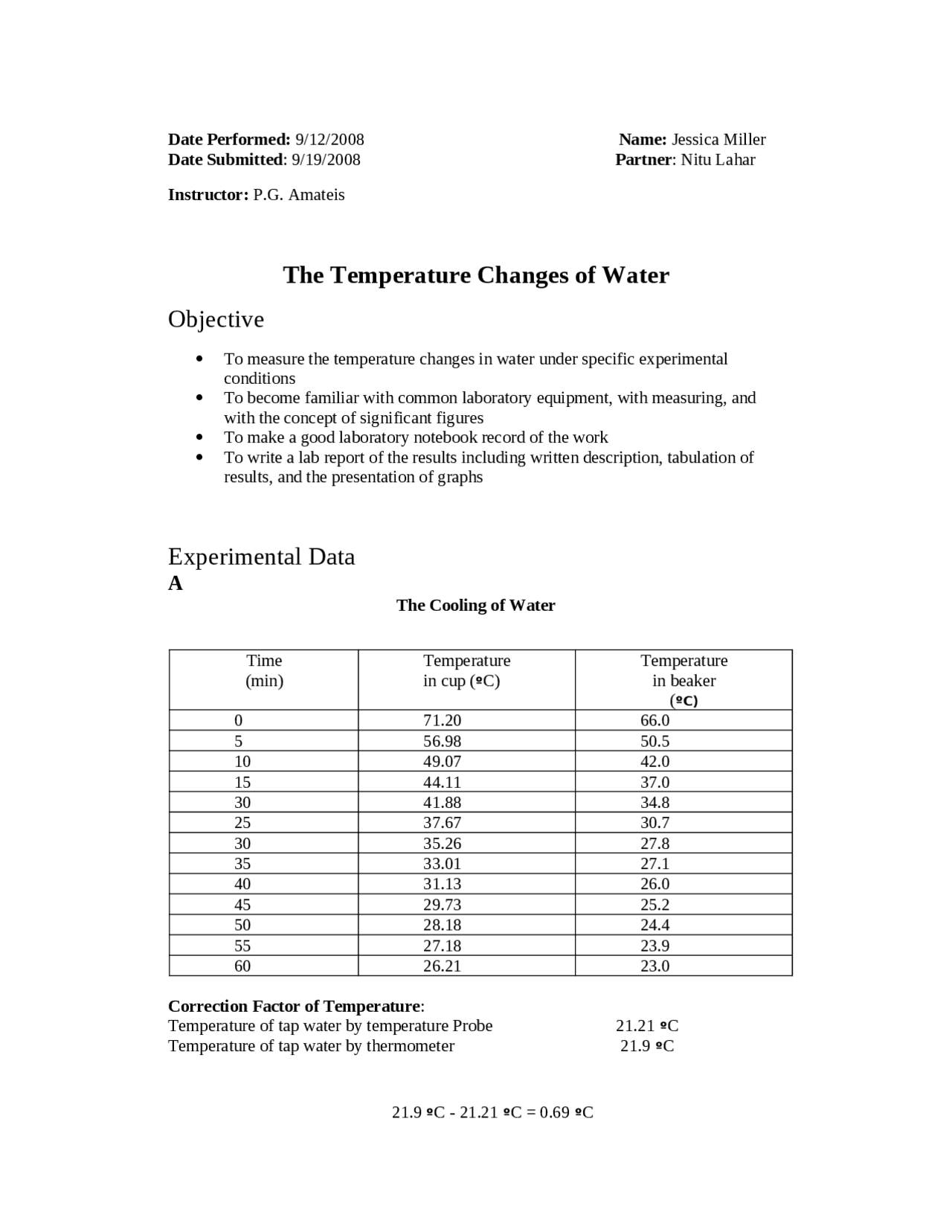 Temperature Changes of Water - Experiment | CHEM 1035 - Docsity