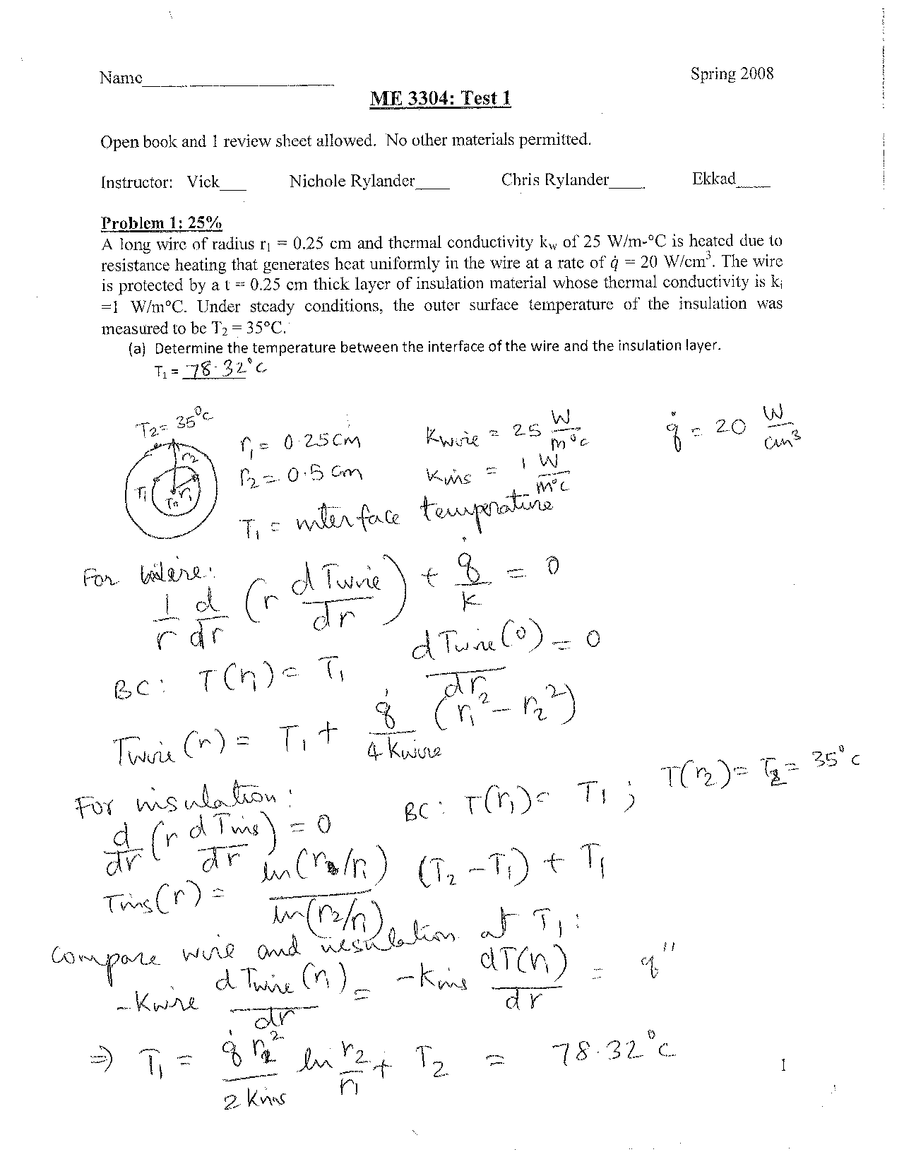 Test 1 Solutions Heat And Mass Transfer Me 3304 Docsity