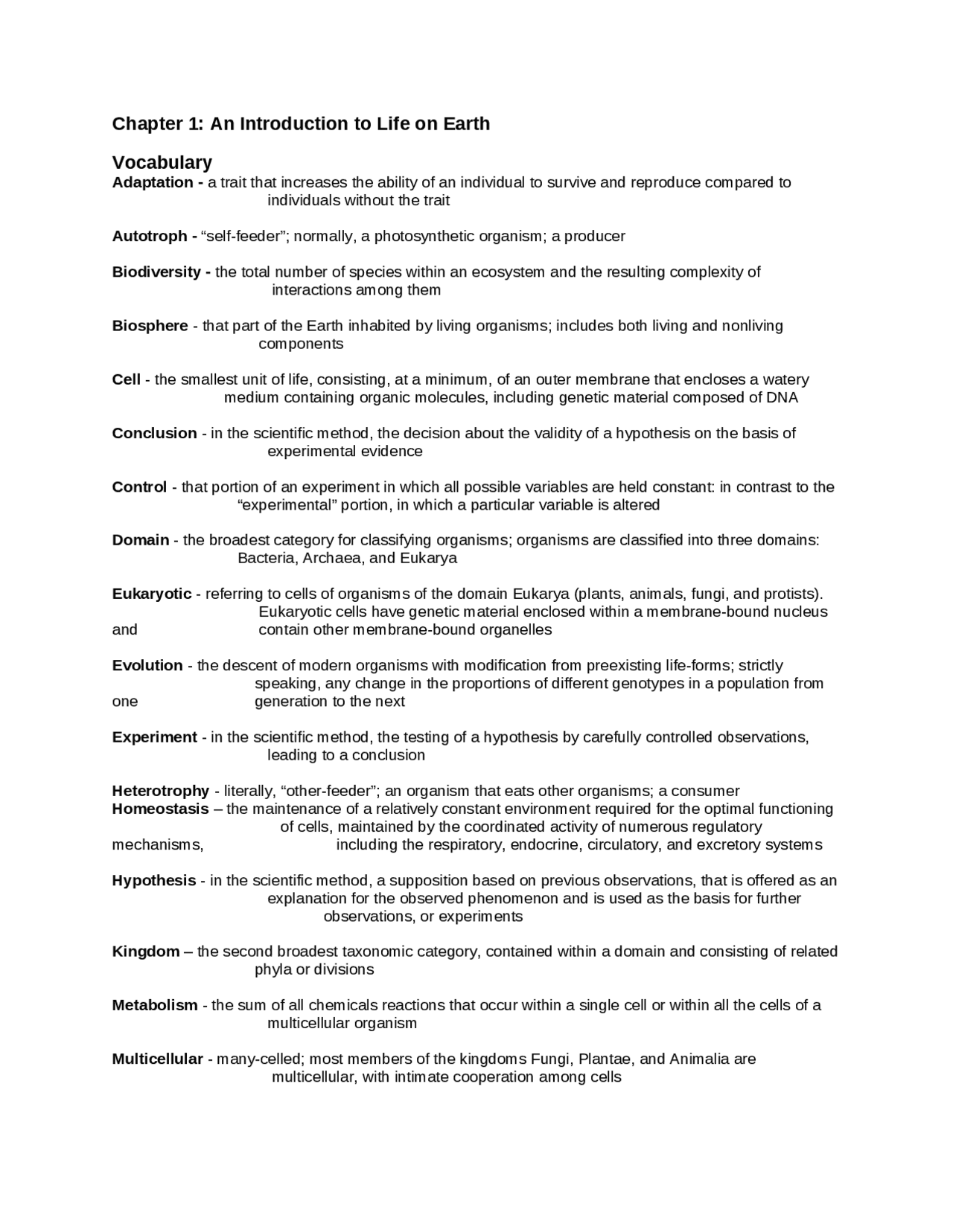 An Introduction to Life on Earth - Lecture Notes | BIOL 1005 | Study ...