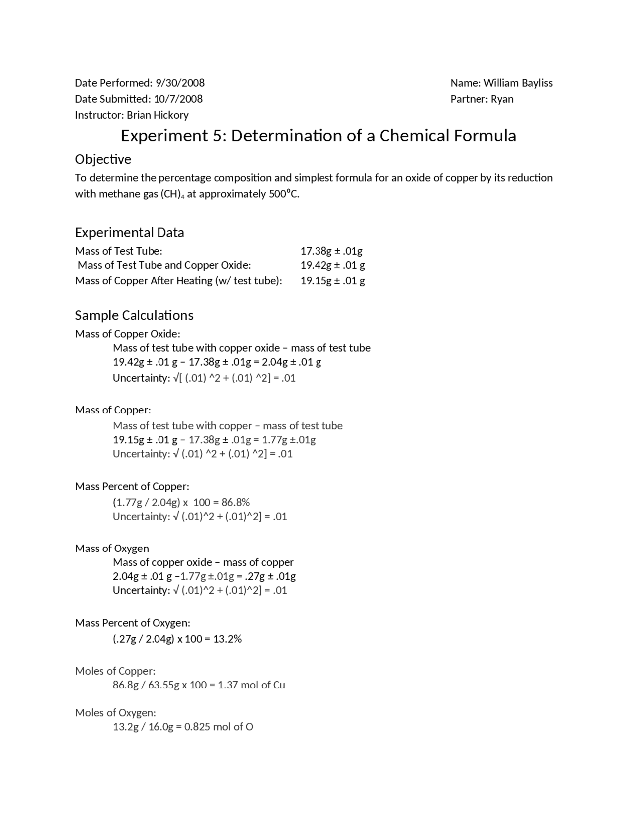 Determination of Chemical Formula | General Chemistry Lab | CHEM 1045 ...