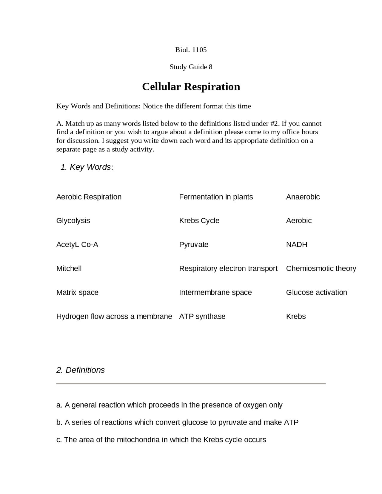 Study Guide: Cellular Respiration - Principles of Biology | BIOL 1105 ...