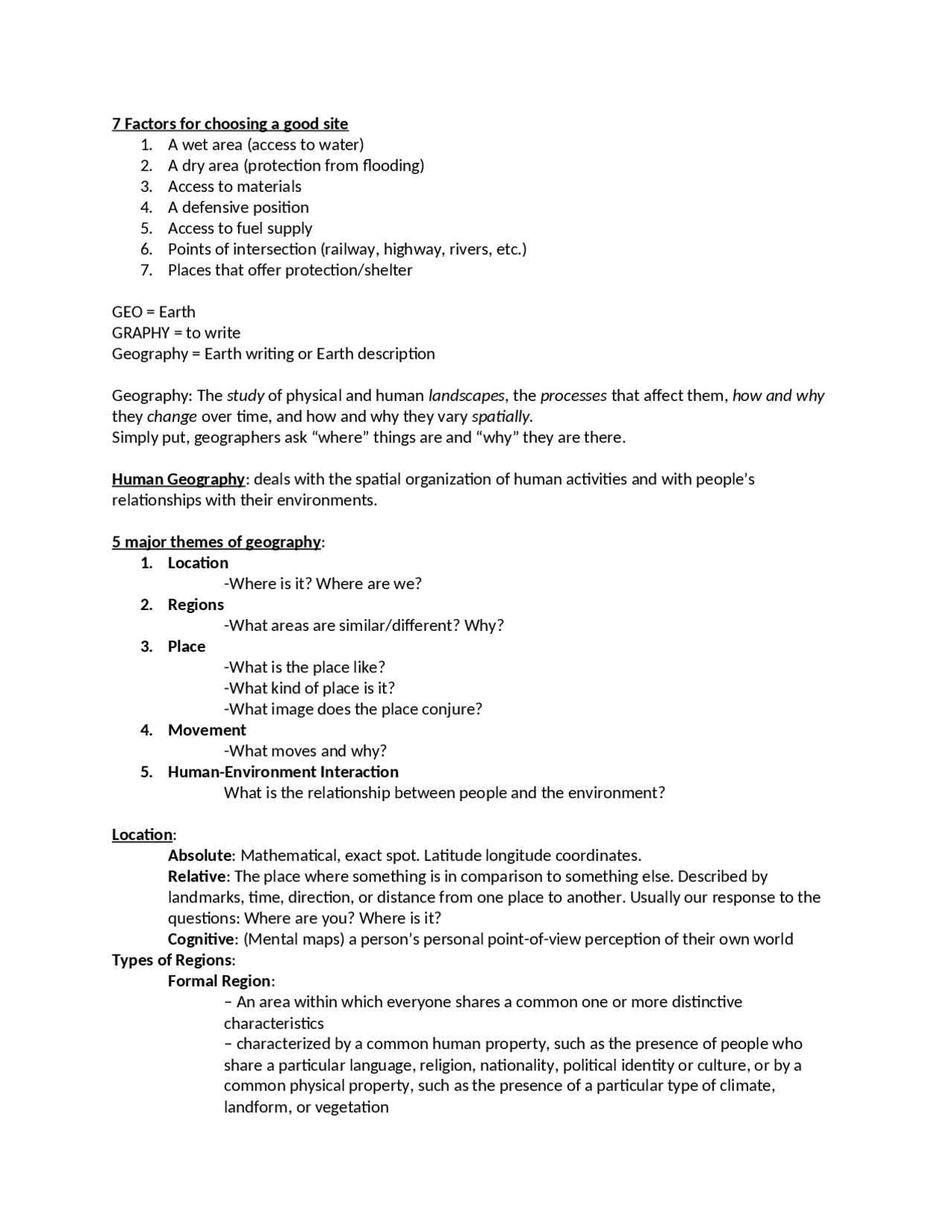 Quiz 1 Study Guide - Introduction Human Geography | GEOG 1004 - Docsity
