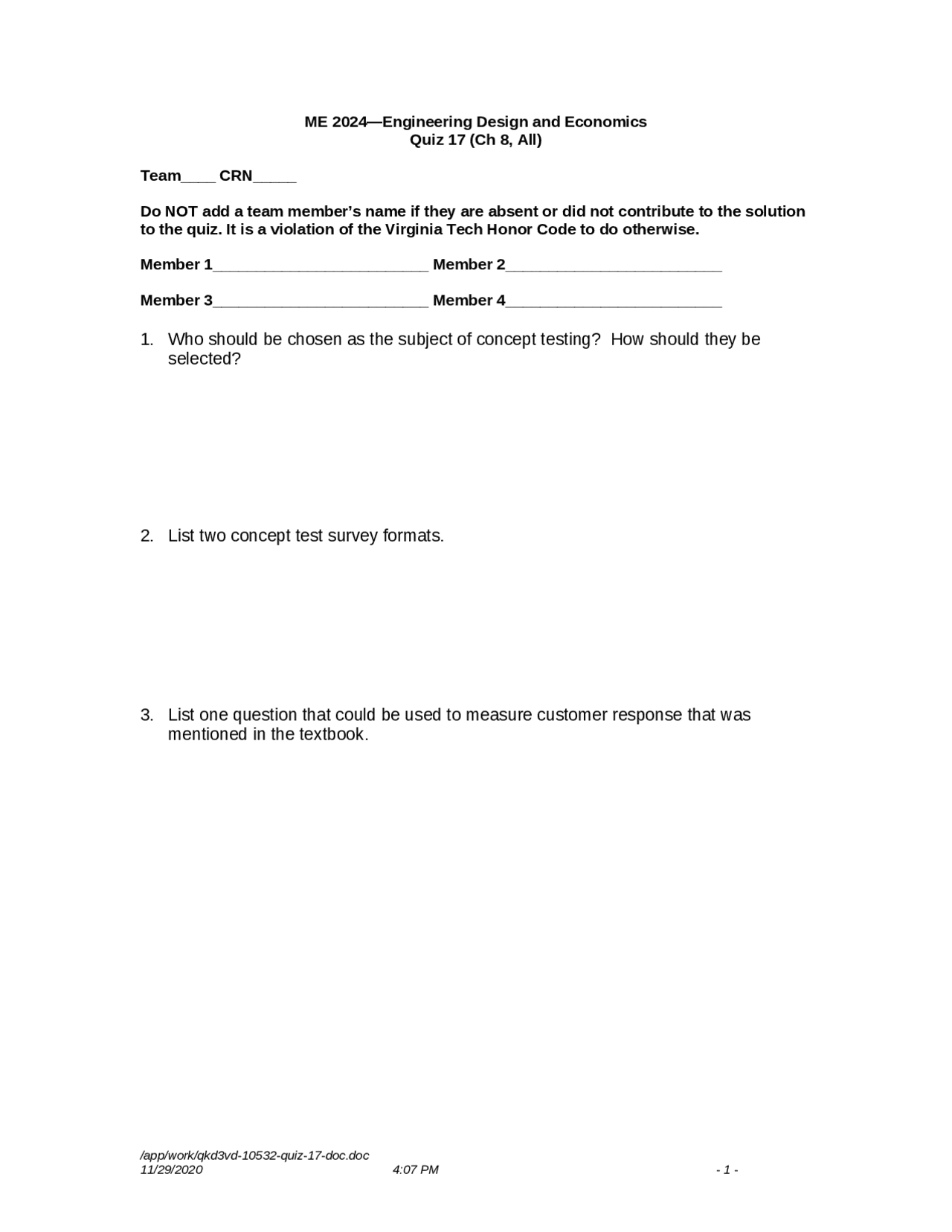 Quiz 1 Engineering Design And Economics Me 2024 Docsity