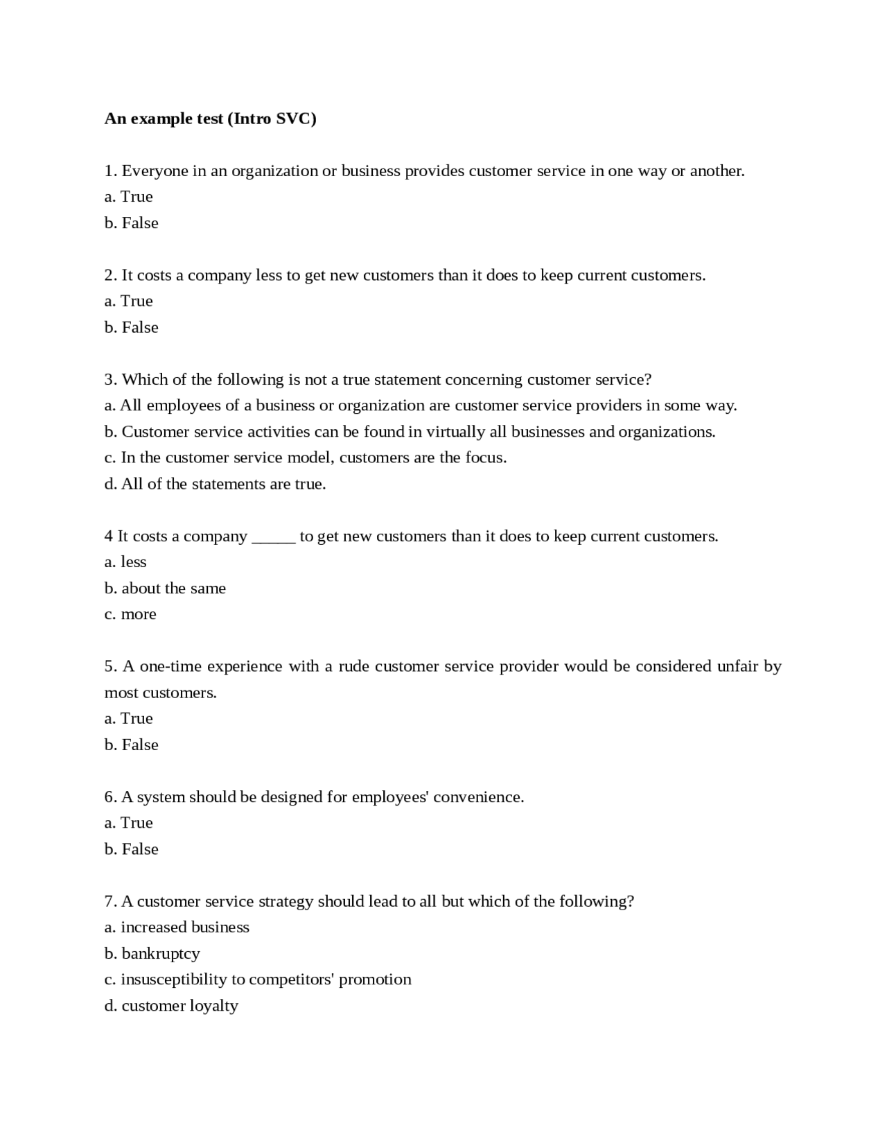 Customer Service Principles and Practices: Quiz Questions | Exams ...