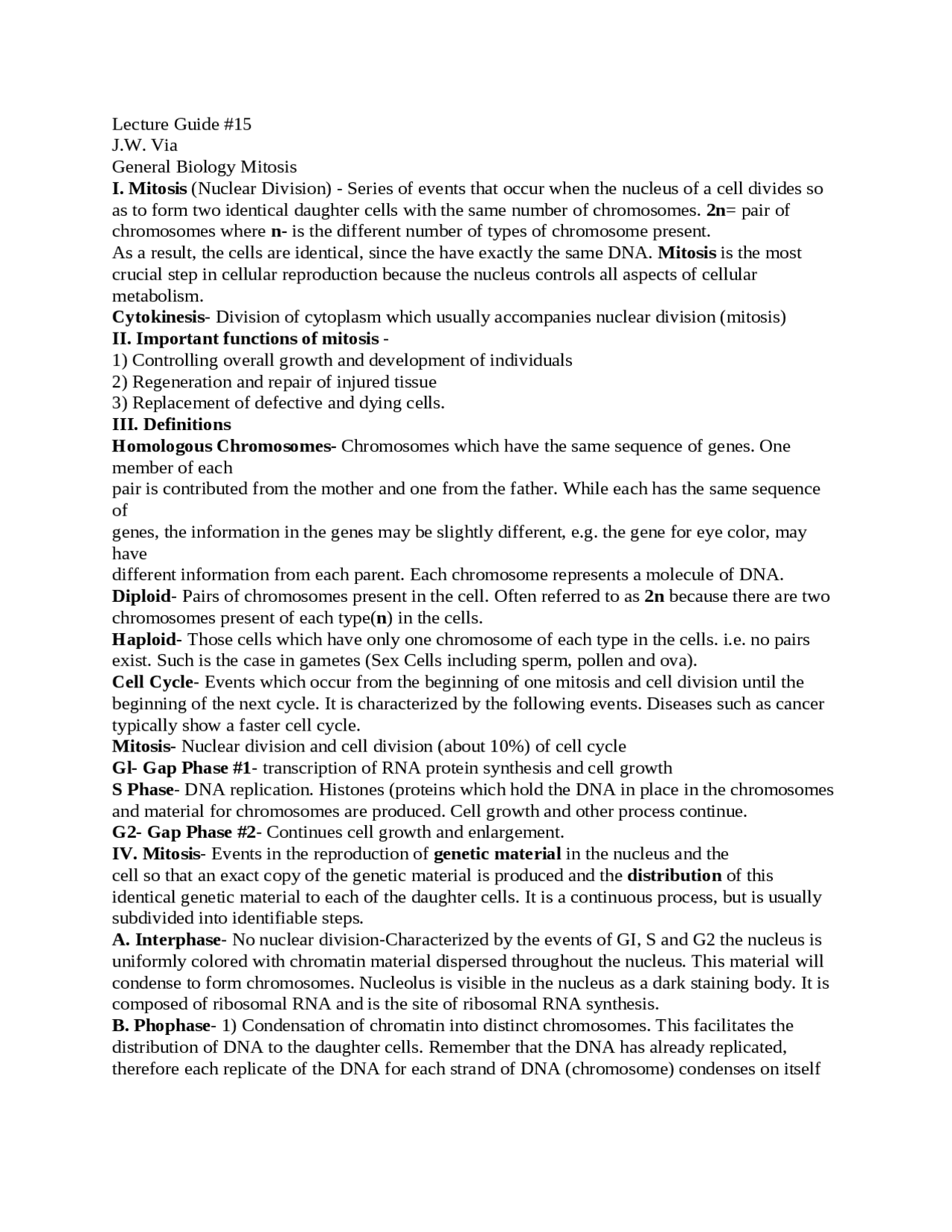 Lecture Guide for Mitosis | General Biology | BIOL 1005 - Docsity