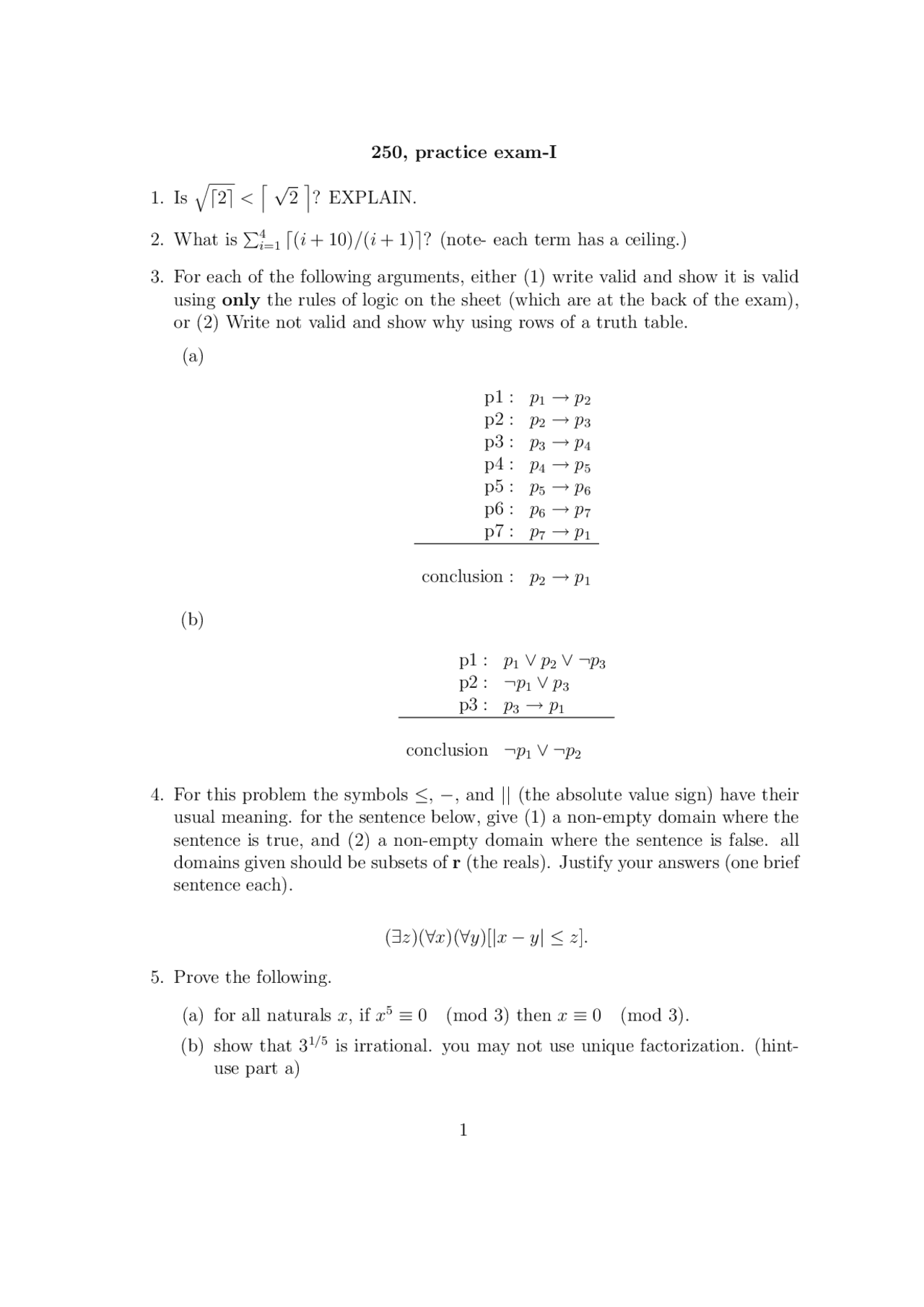 Practice Problems For Exam 1 Discrete Structures Cmsc 250 Docsity
