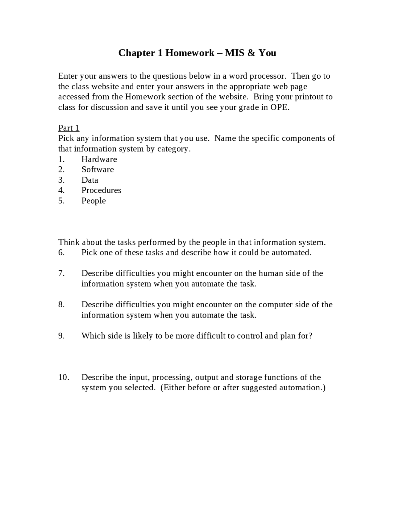 Chapter 1 Homework Introduction To Business Analytics And Bi Acis