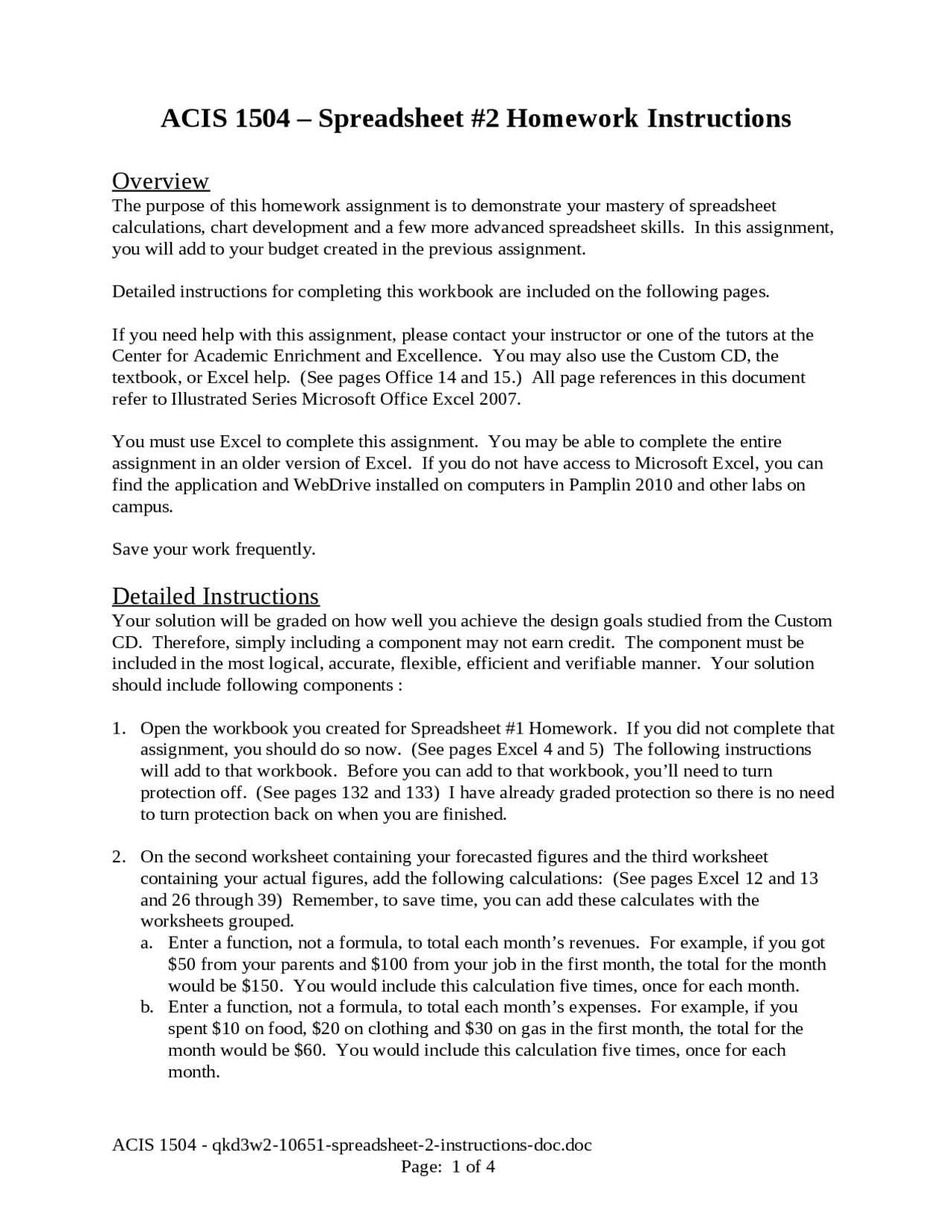 Spreadsheet 2 Homework Instructions Business Analytics Acis 1504