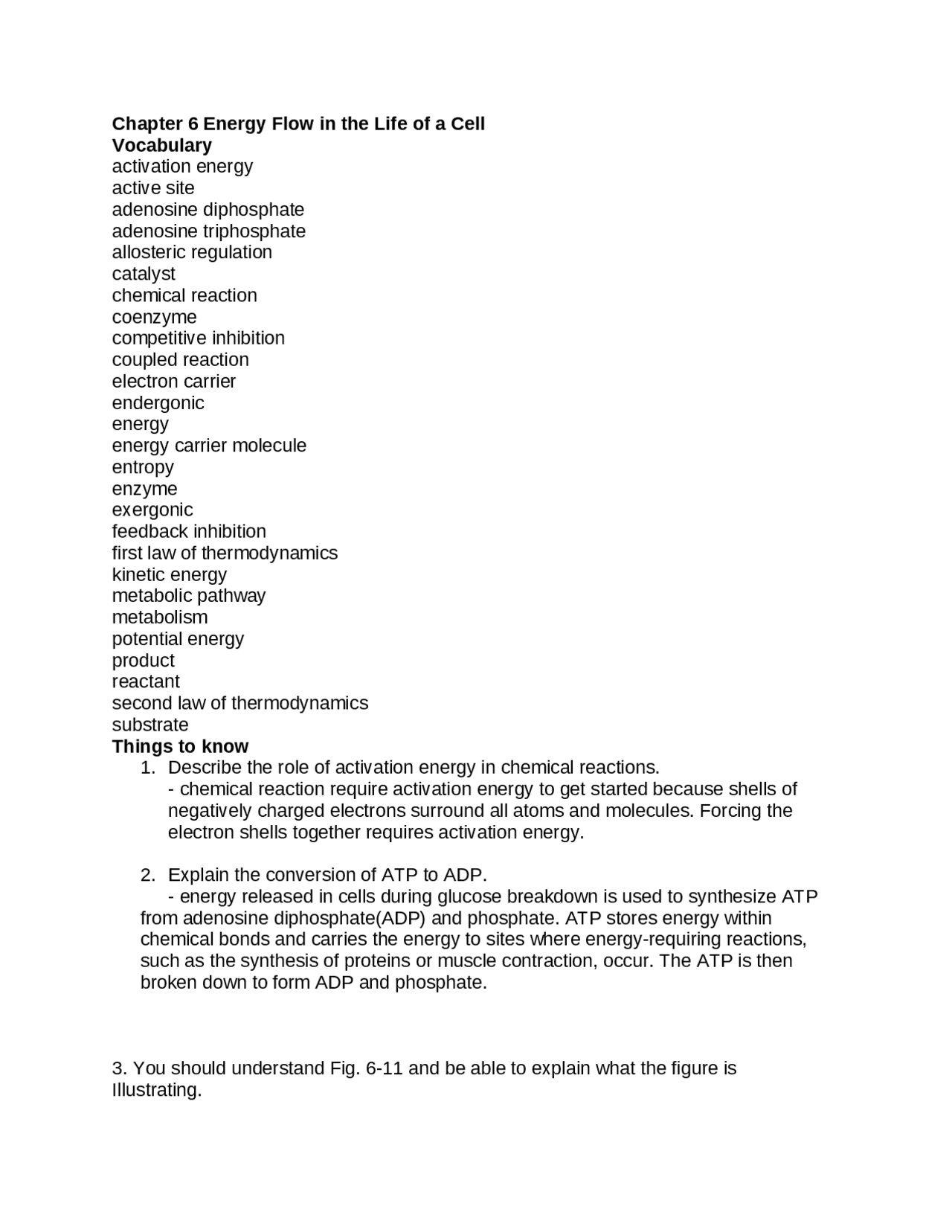 Energy Flow in the Life of a Cell - Review Sheet | BIOL 1005 - Docsity
