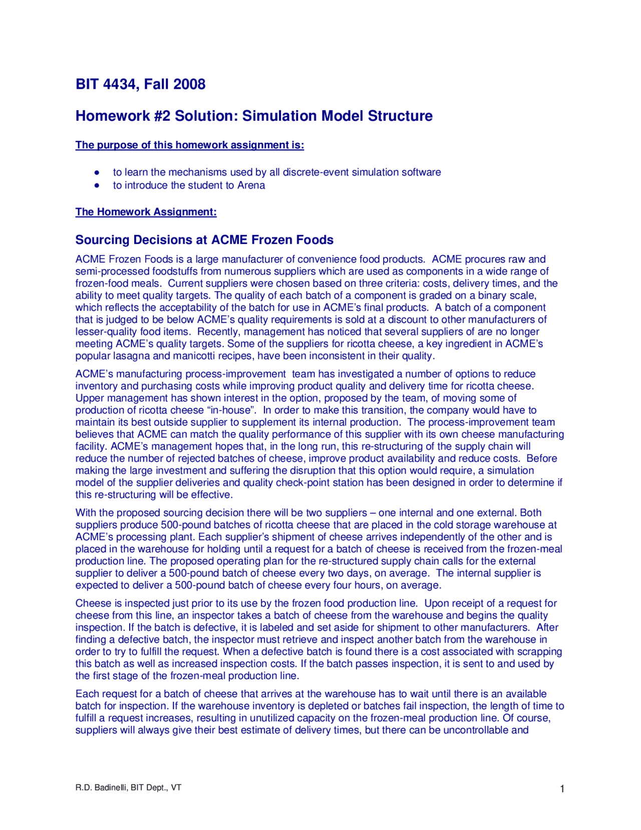 Homework 2 Solutions Simulation Model Structure Bit 4434 Docsity