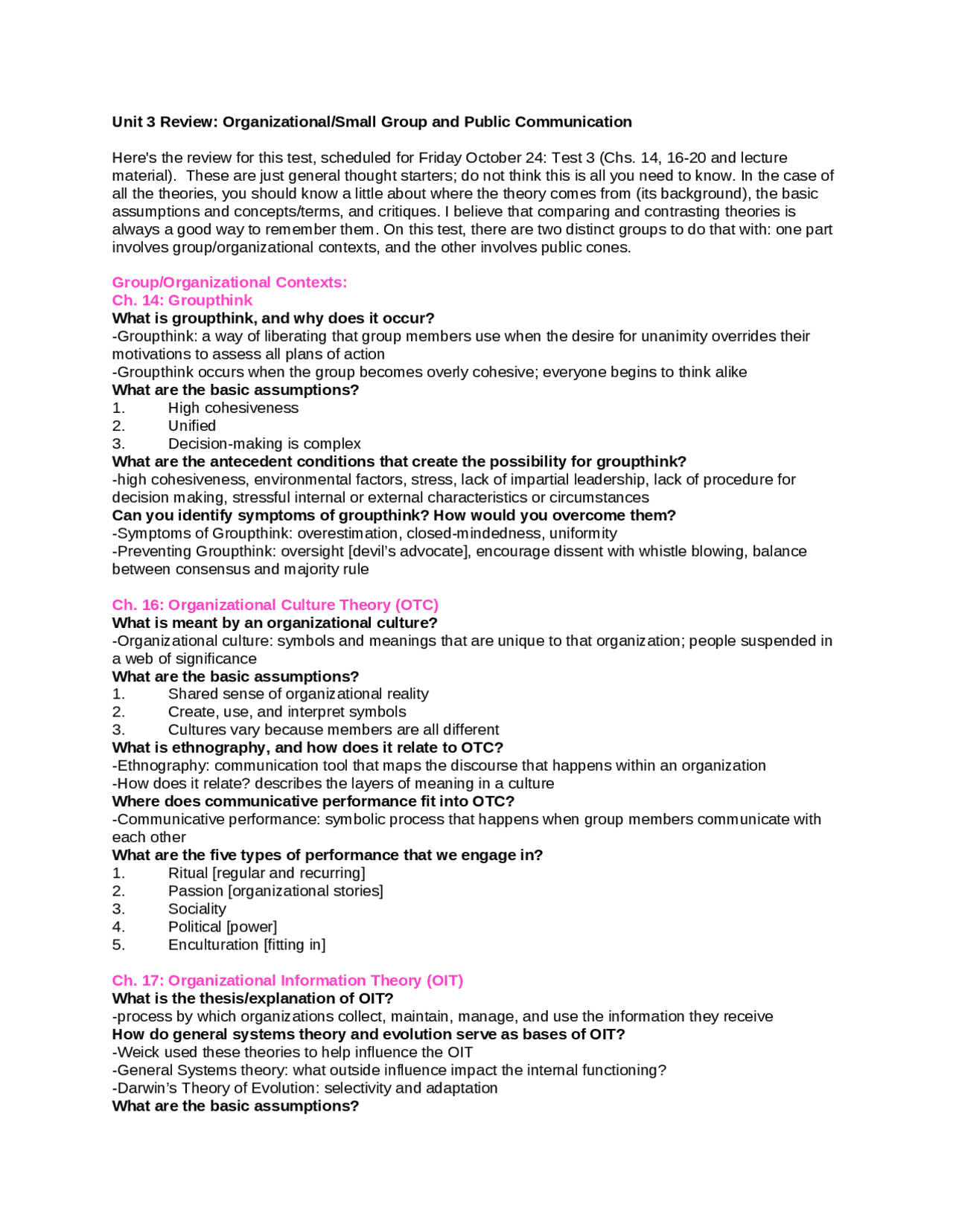 Unit 3 Review: Organizational & Public Communication - Groupthink ...