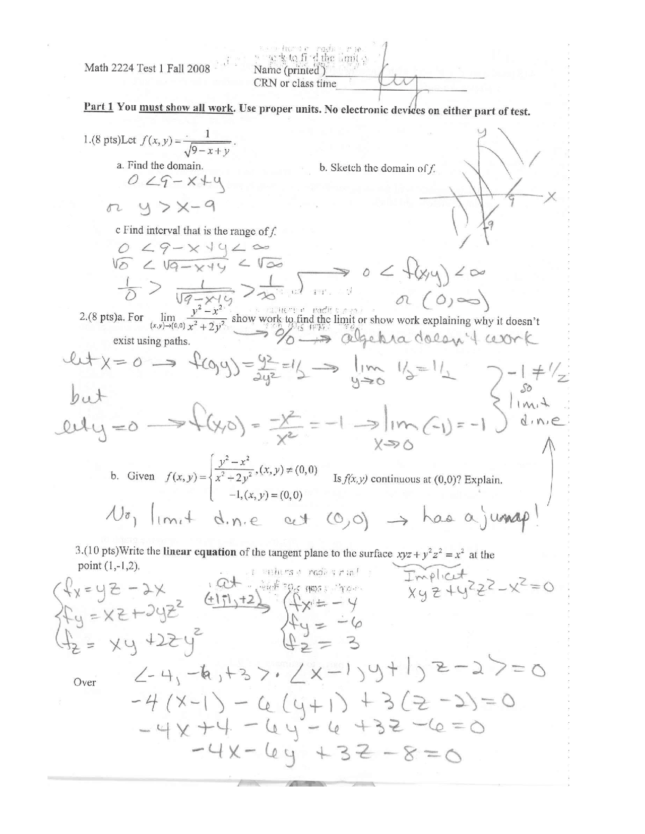 Multivariable Calculus Test One Answers Math 2224 Docsity