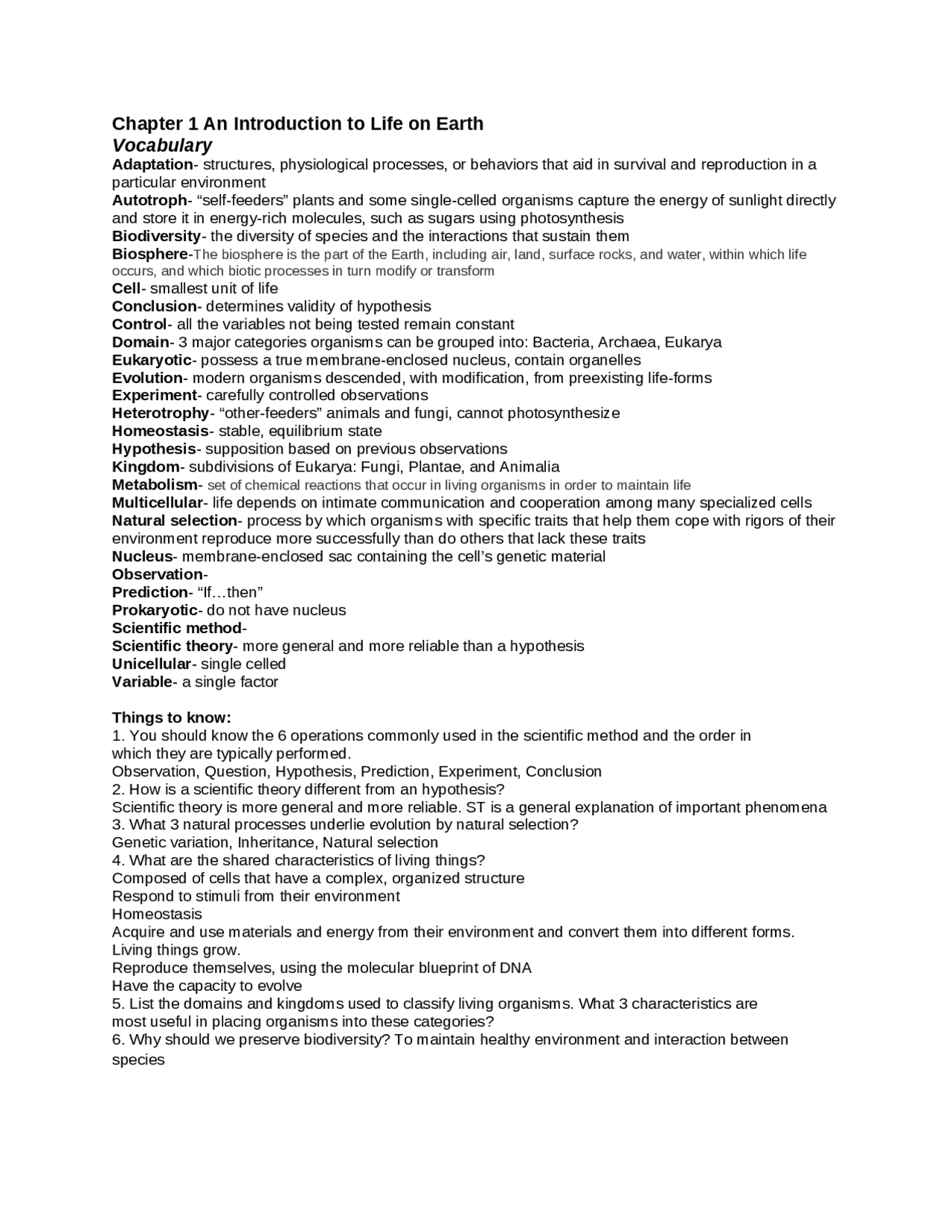 Vocabulary on An Introduction to Life on Earth | BIOL 1005 | Study ...